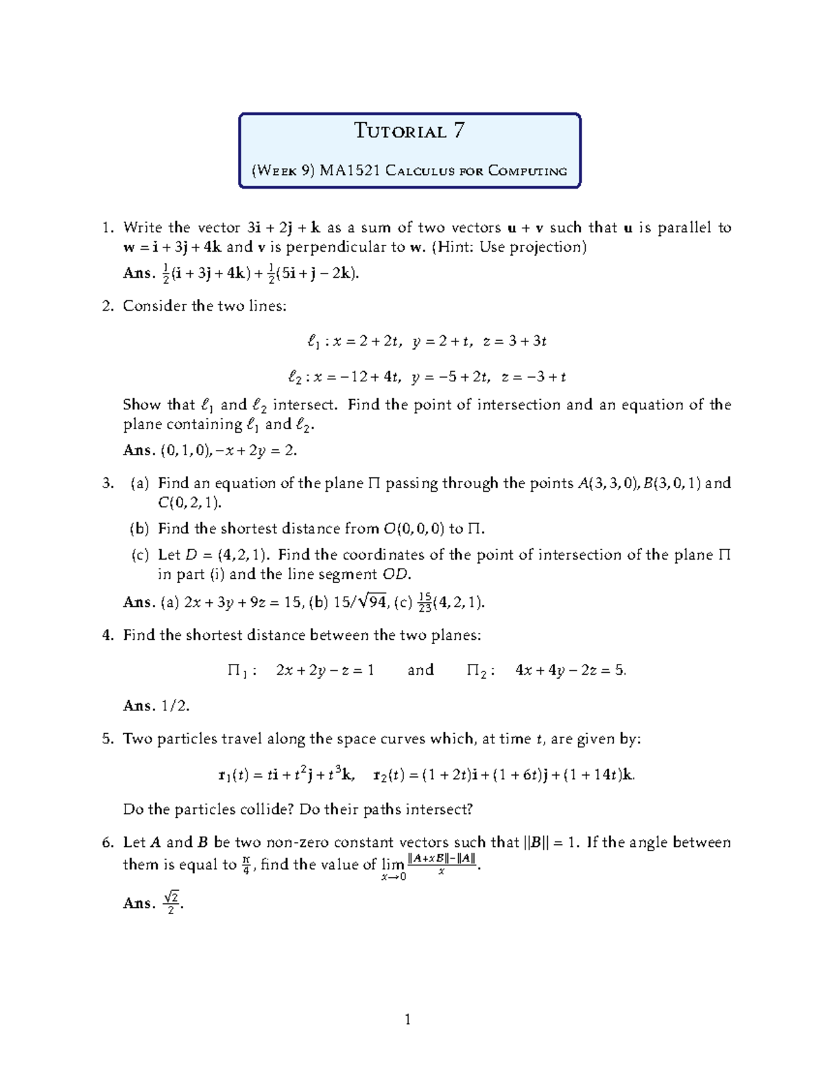 Tutorial 7 - Tutorial 7 (Week 9) MA1521 Calculus for Computing Write ...