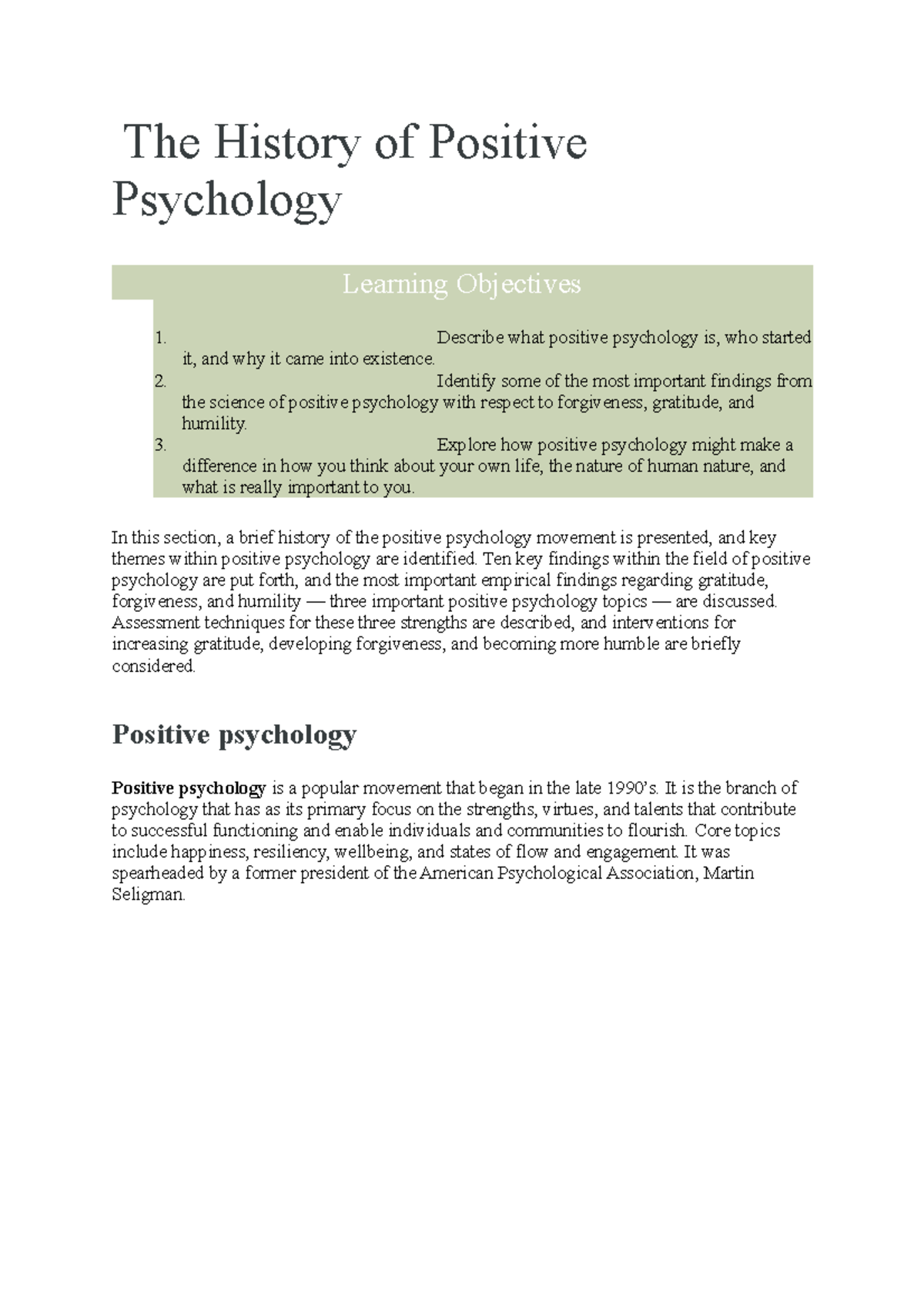Positive Psychology 1- History Of Positive Psychology - The History of ...