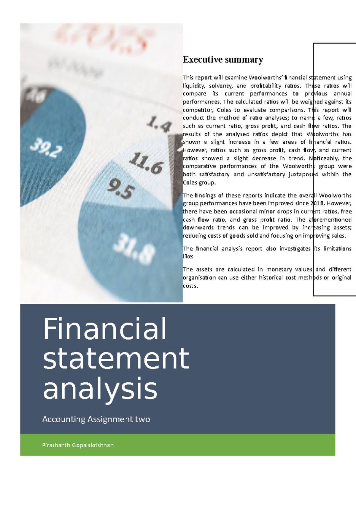 Assesment two (ratio analysis)(A grade) - Financial statement analysis ...