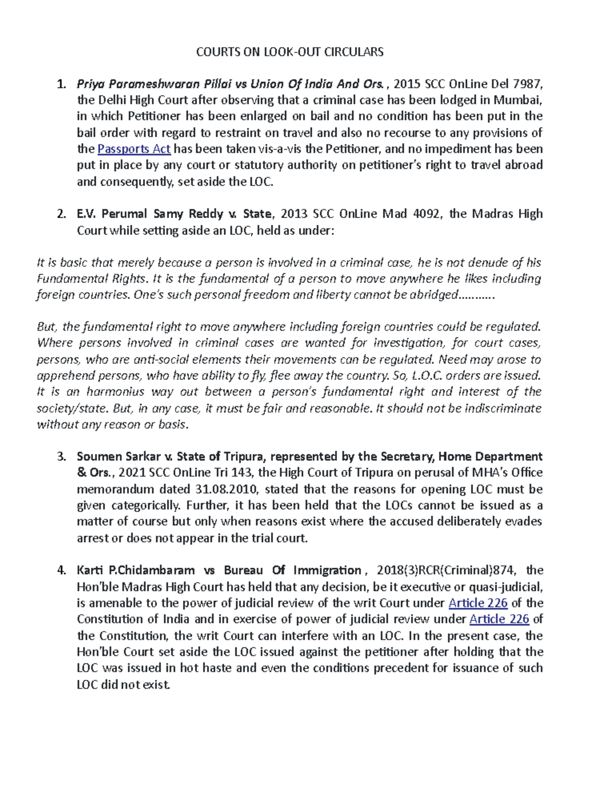 LOC case laws - COURTS ON LOOK-OUT CIRCULARS Priya Parameshwaran Pillai ...