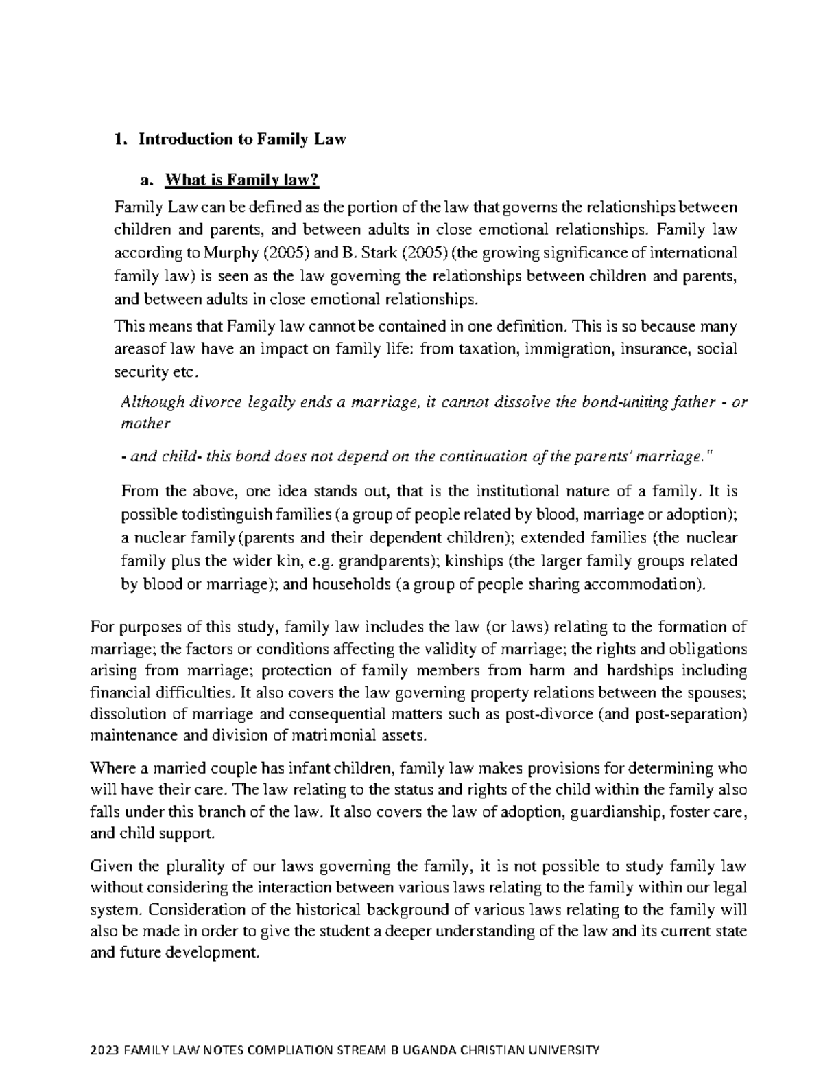 2023 Family LAW Notes - Introduction to Family Law a. What is Family ...