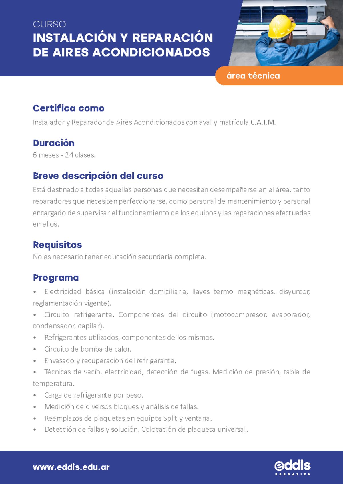 Programa Instalación y Reparación de Aires Acondicionados - área ...