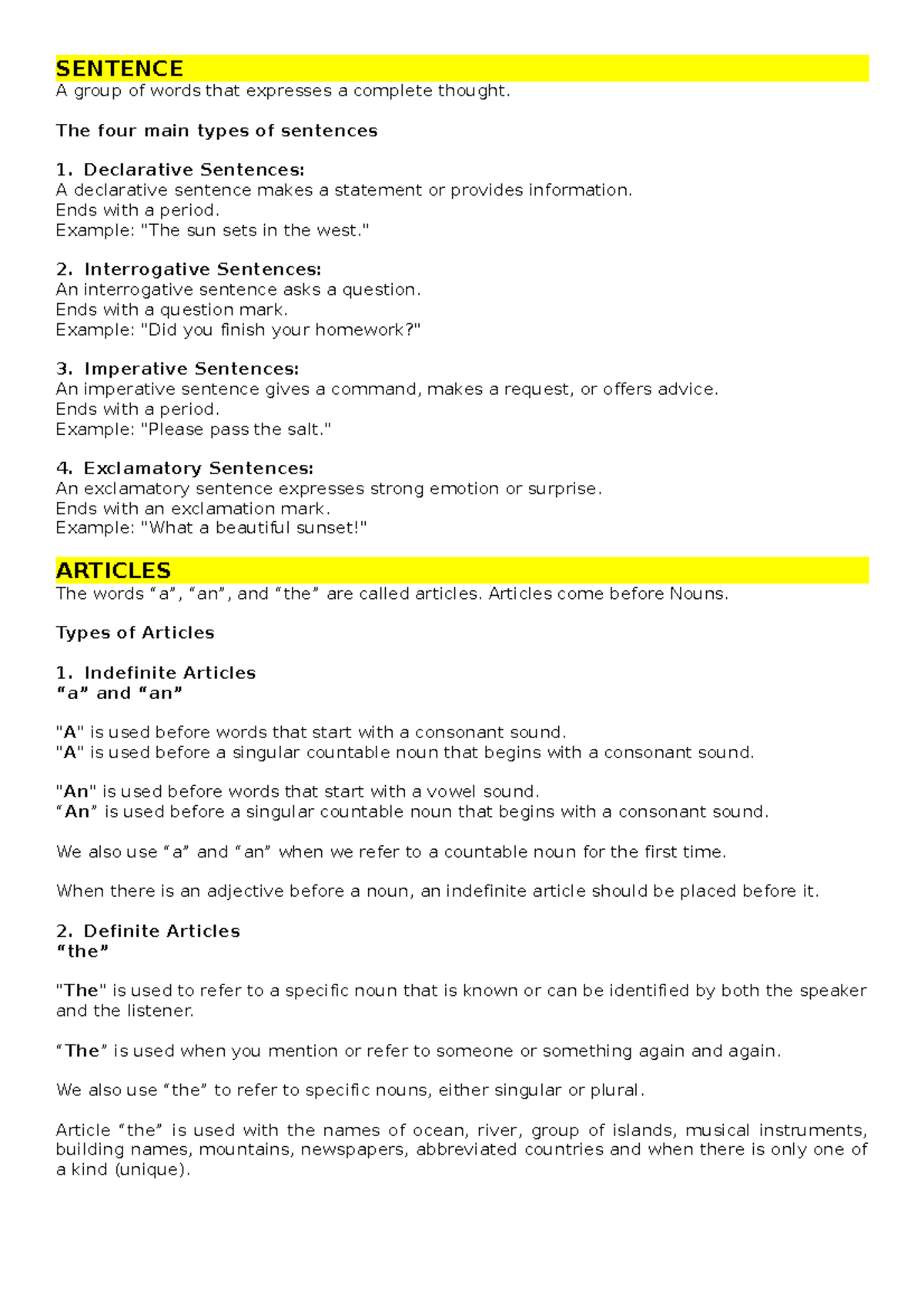 Chapter 1 & 2 - Cambridge Grade 7 English - SENTENCE A group of words ...