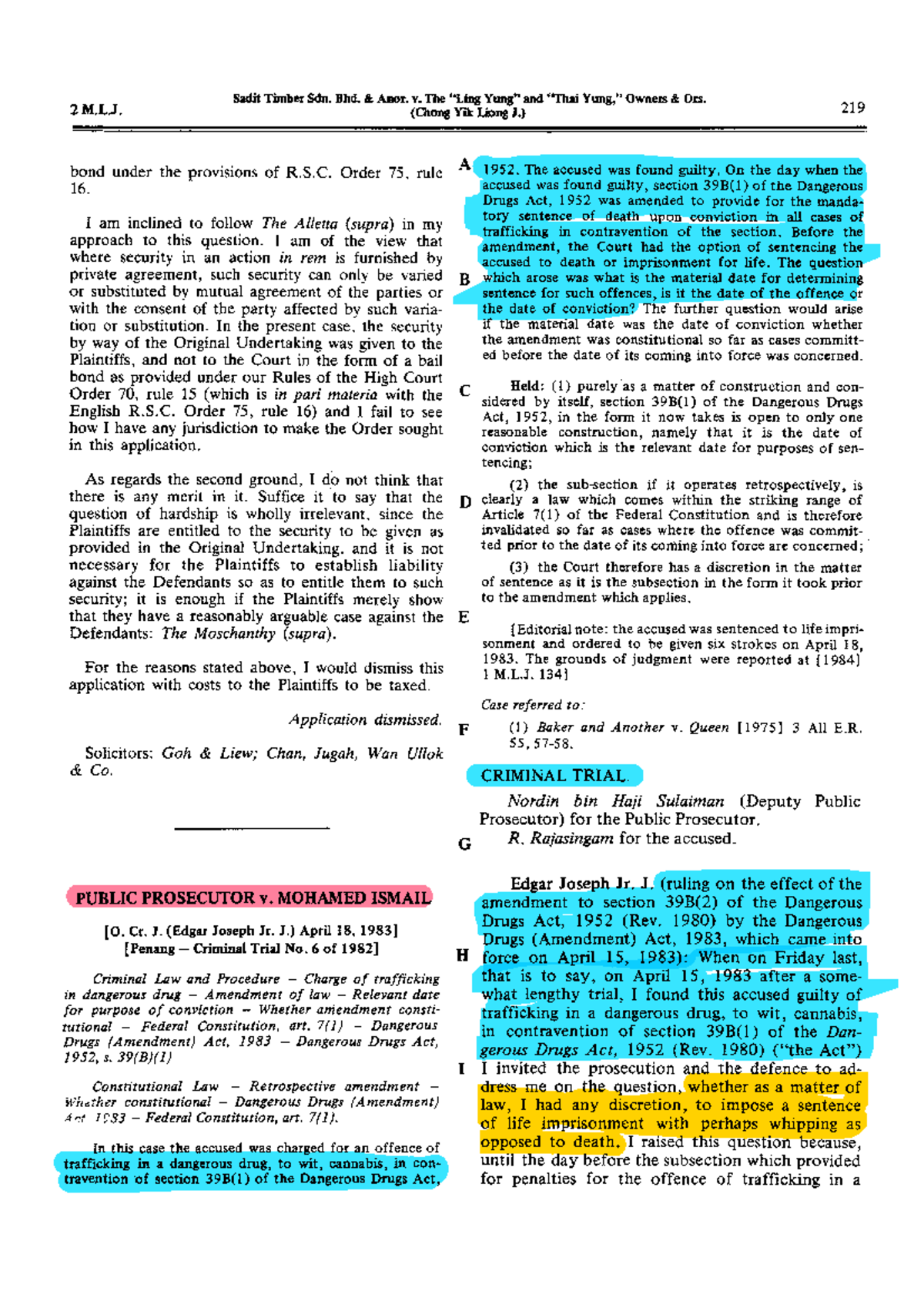 TUTO W6 PP v Mohamed Ismail [1984]2 MLJ 219 - Constitutional and ...