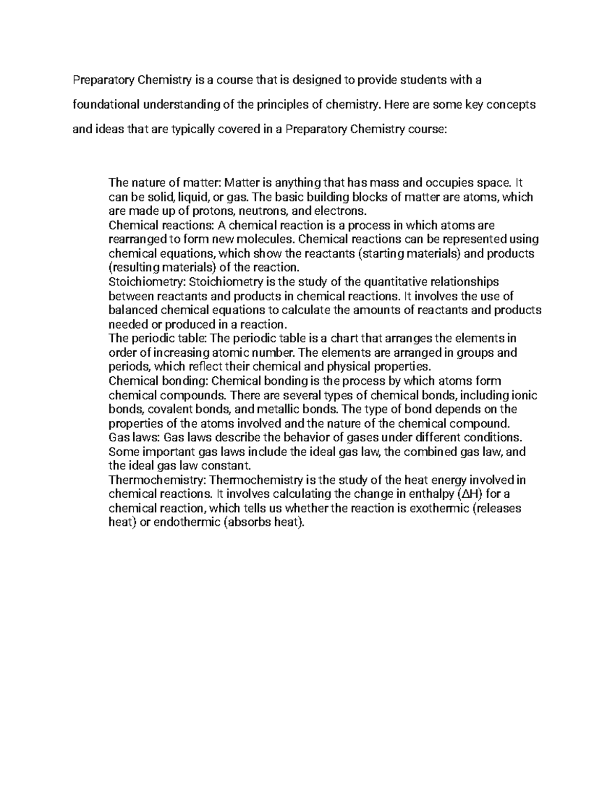 Letter 26 - notes - Preparatory Chemistry is a course that is designed ...