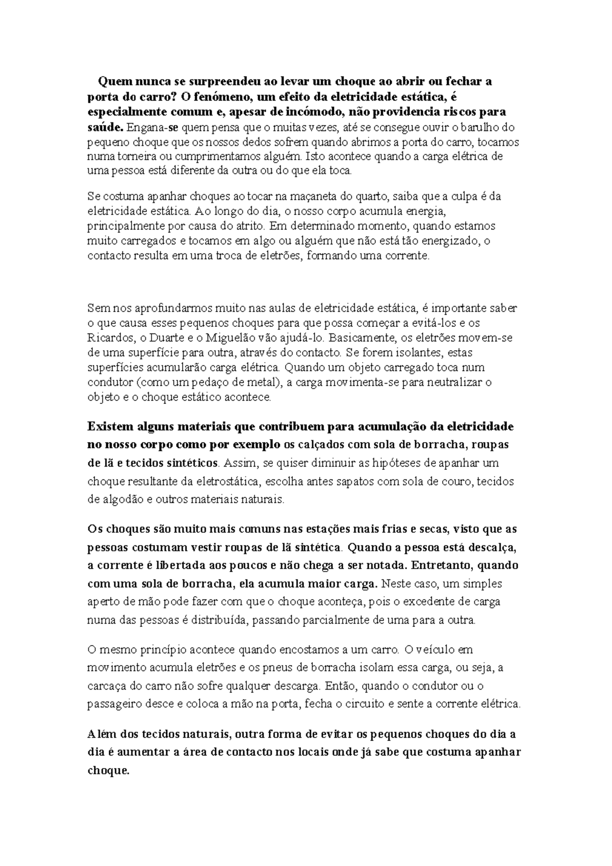 Fisica 12B - ç-uioj.,oi - Quem nunca se surpreendeu ao levar um choque ...