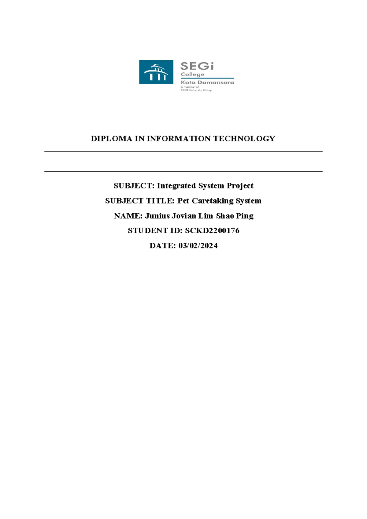 Junius Lim sckd22001 76 project proposal - DIPLOMA IN INFORMATION ...