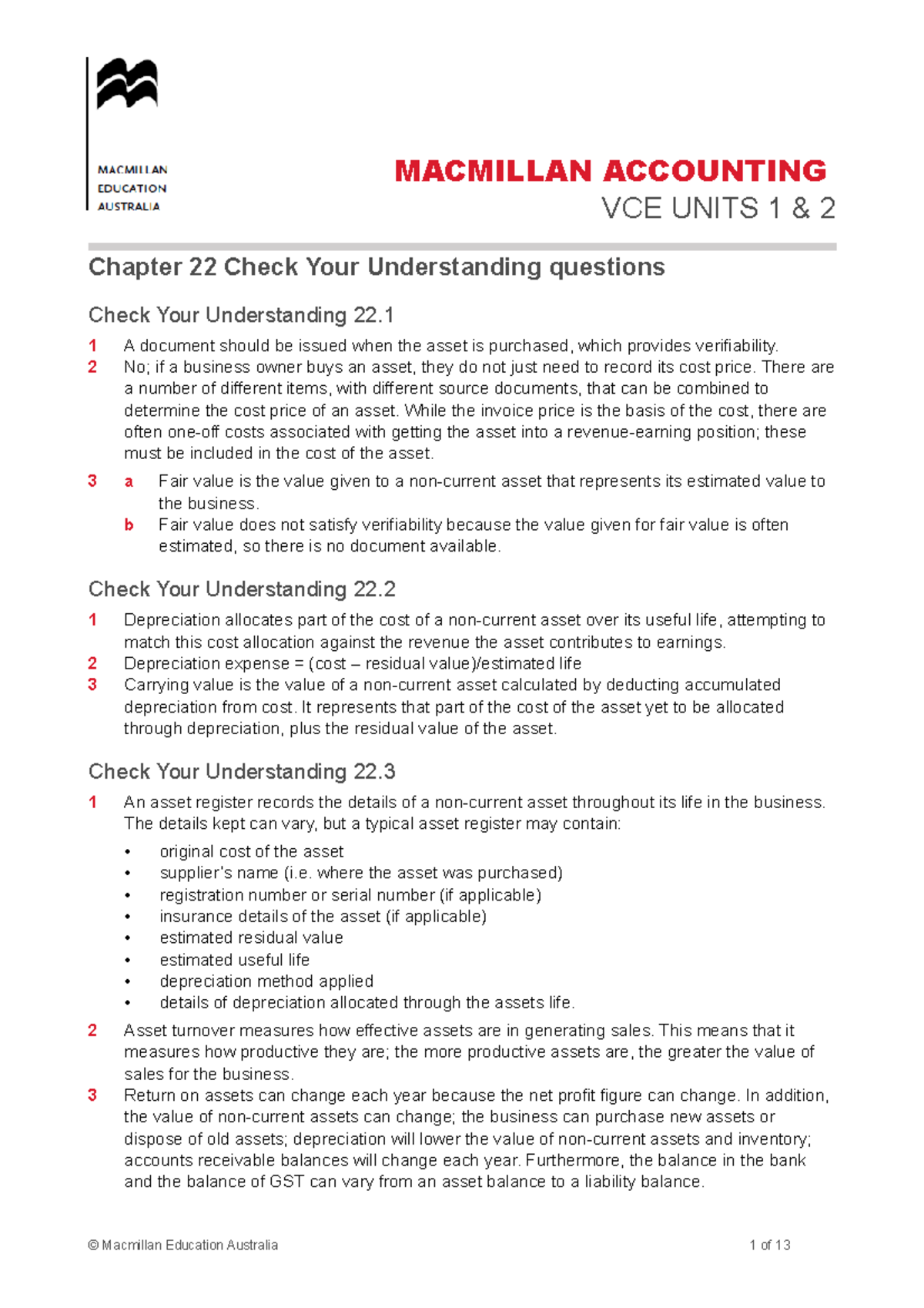 22 8 answers VCEAcc 12 - MACMILLAN ACCOUNTING VCE UNITS 1 & 2Chapter 22 ...