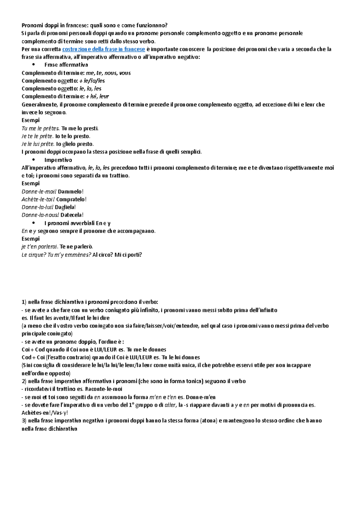 Pronomi doppi in francese - Per una corretta costruzione della frase in ...