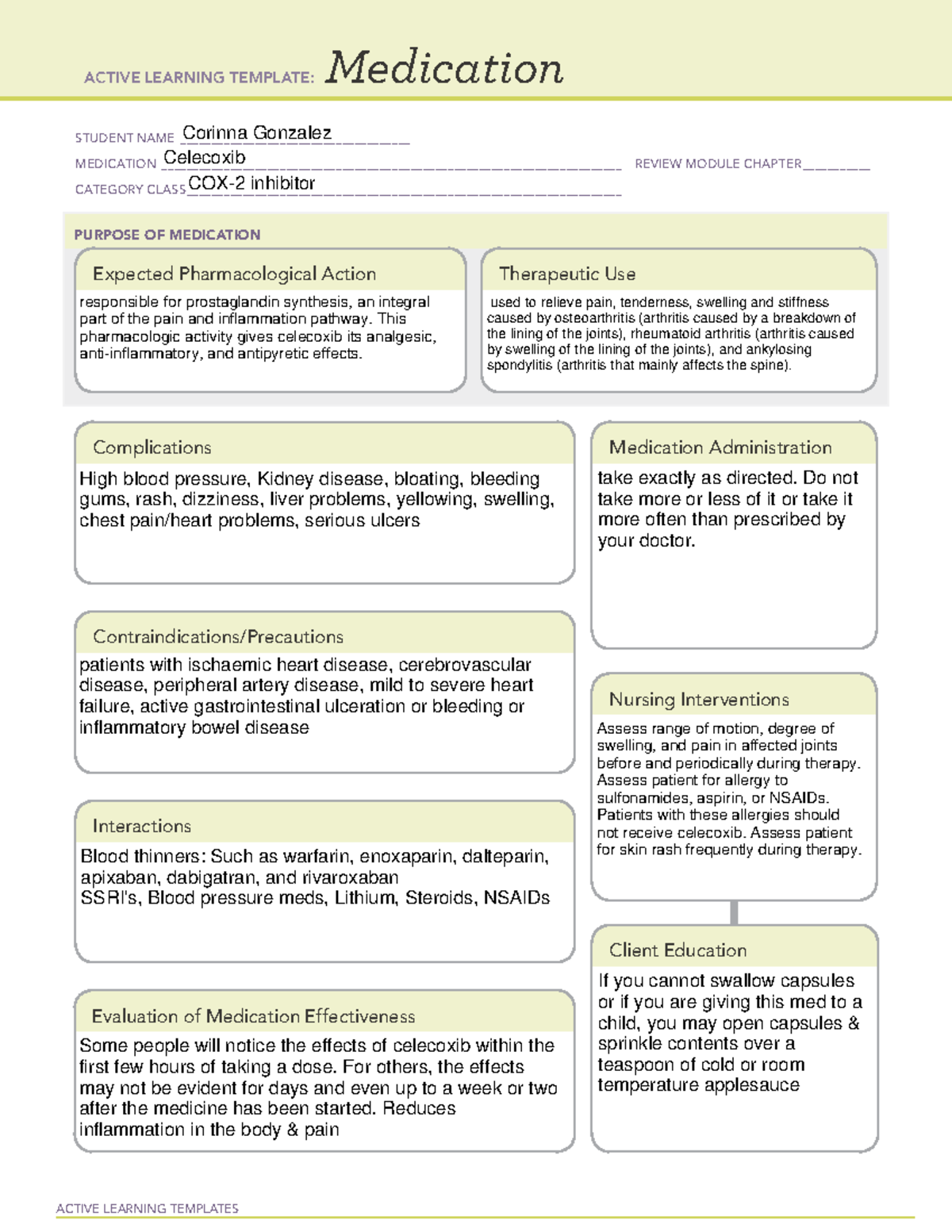 1 - meds - ACTIVE LEARNING TEMPLATES Medication STUDENT NAME