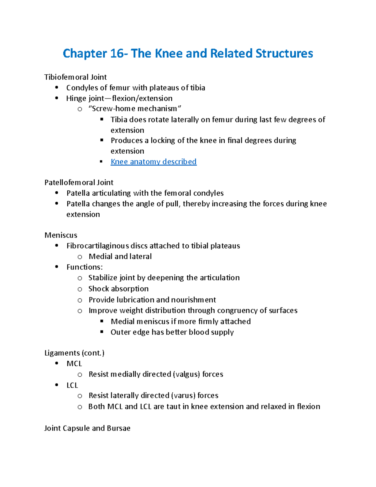 Chapter 16- pt 1 - Lecture notes 16 - Chapter 16- The Knee and Related ...