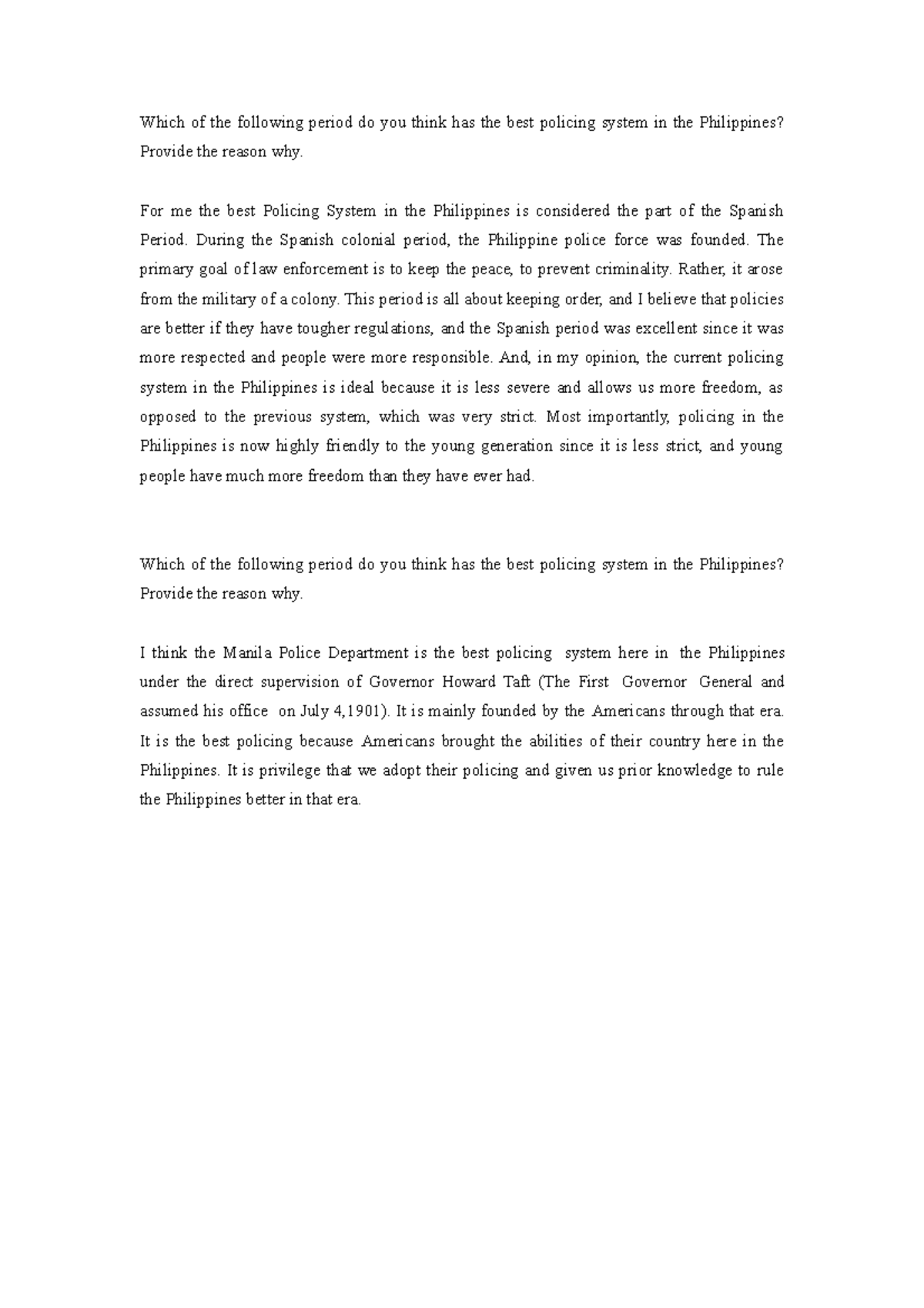 BP1 - Crim311 Lecture no. 1 - Which of the following period do you ...