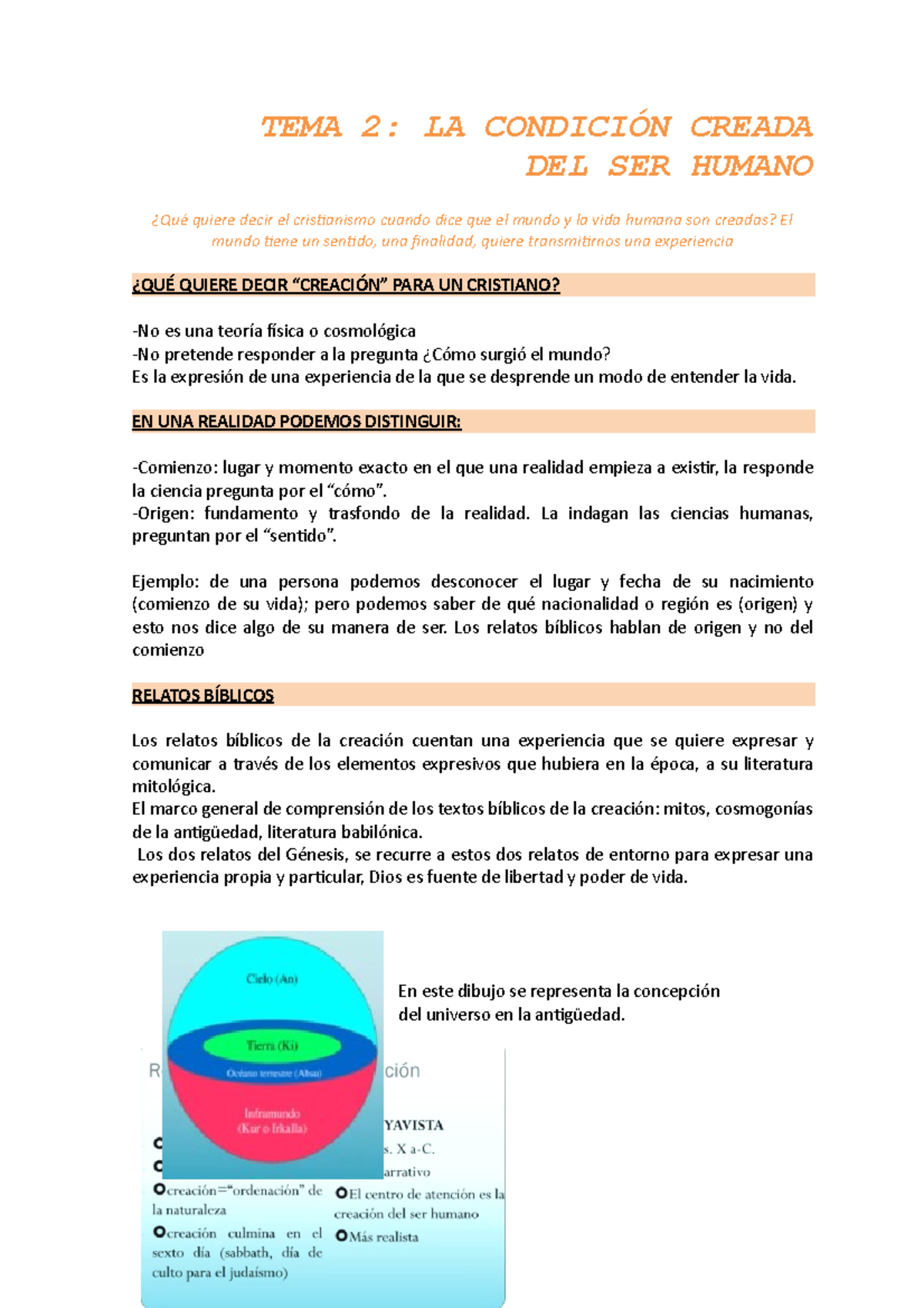 Tema 2 vision - Apuntes 2 - TEMA 2: LA CONDICIÓN CREADA DEL SER HUMANO ...