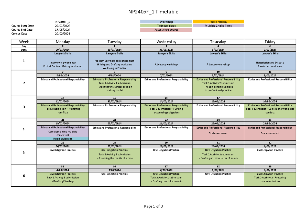 NP2405F 1 Timetable - Studocu