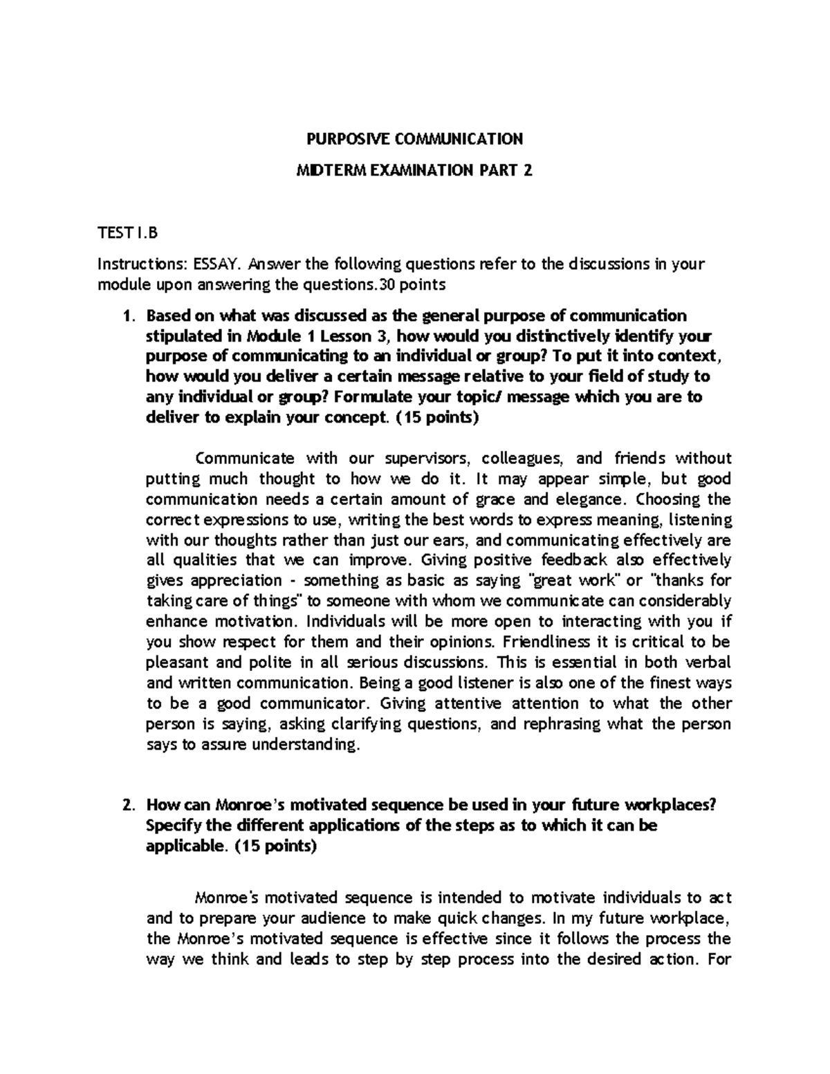 Midterm Examination PART 2 - PURPOSIVE COMMUNICATION MIDTERM ...