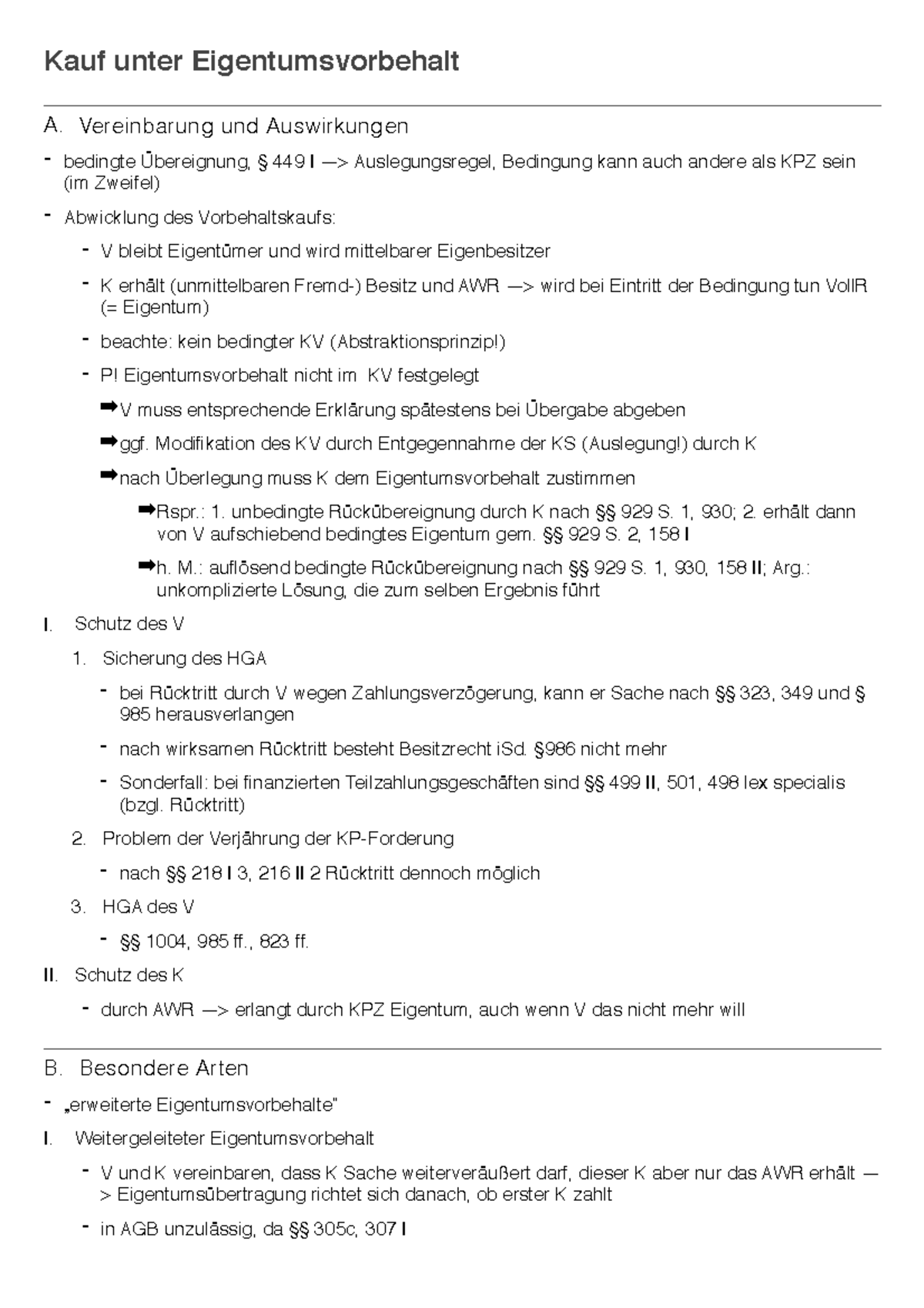 Eigentumsvorbehalt - hemmerskript - Kauf unter Eigentumsvorbehalt A ...