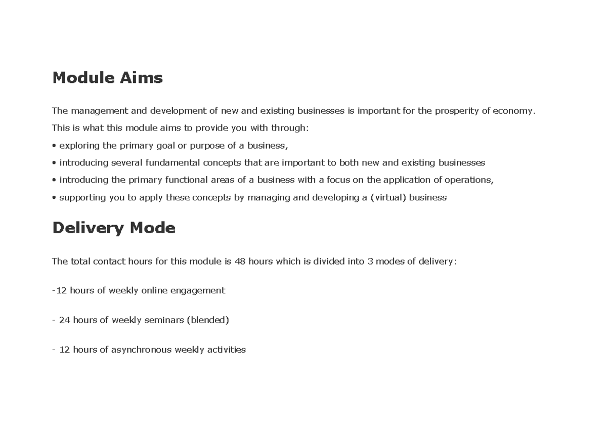 Module overview - NOTES - Module Aims The management and development of ...