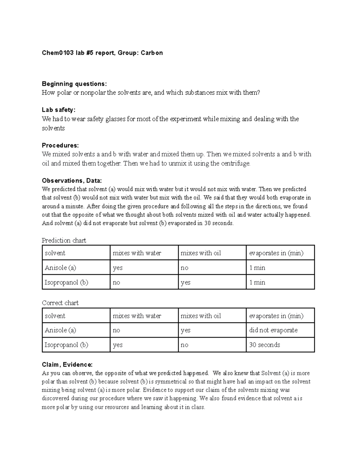 Chem0103 lab #5 report, Group Carbon - Chem0103 lab #5 report, Group ...