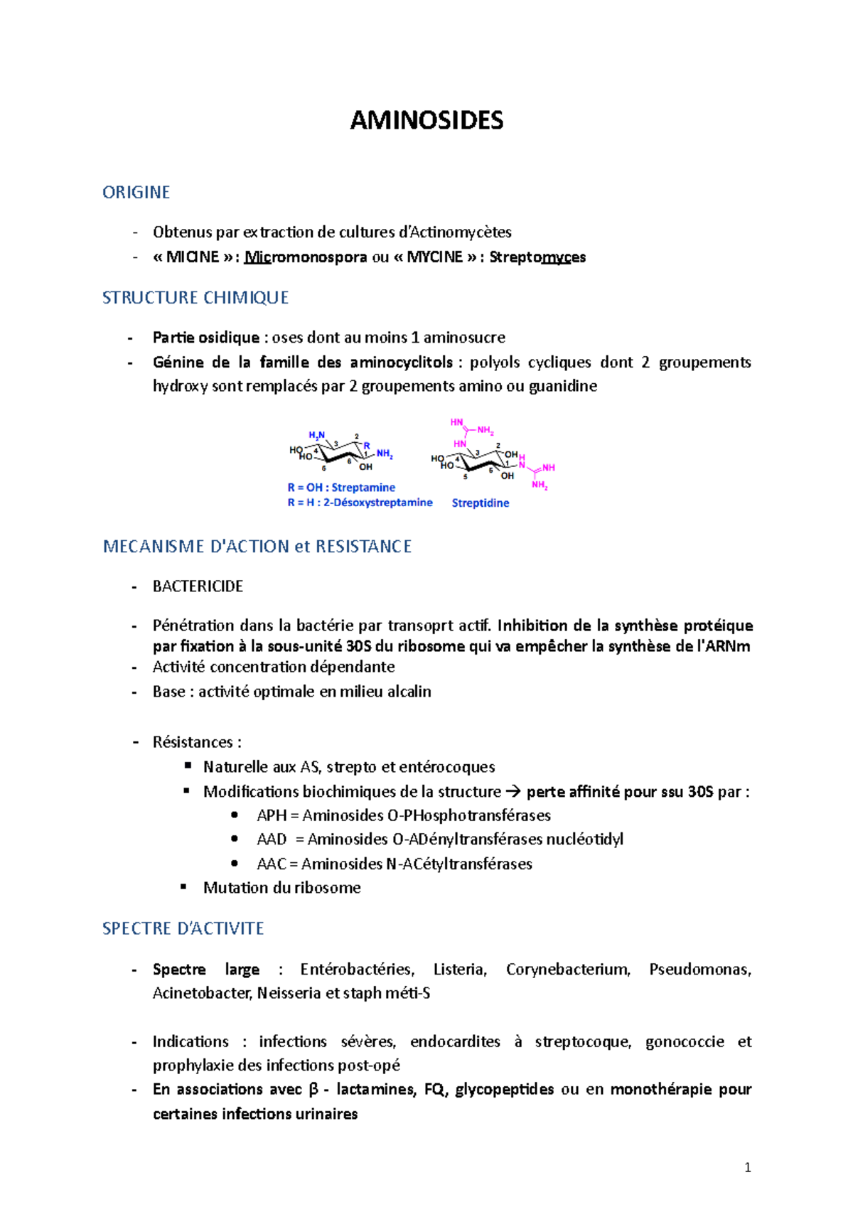 Aminosides - bacteriologie - AMINOSIDES ORIGINE Obtenus par extraction ...