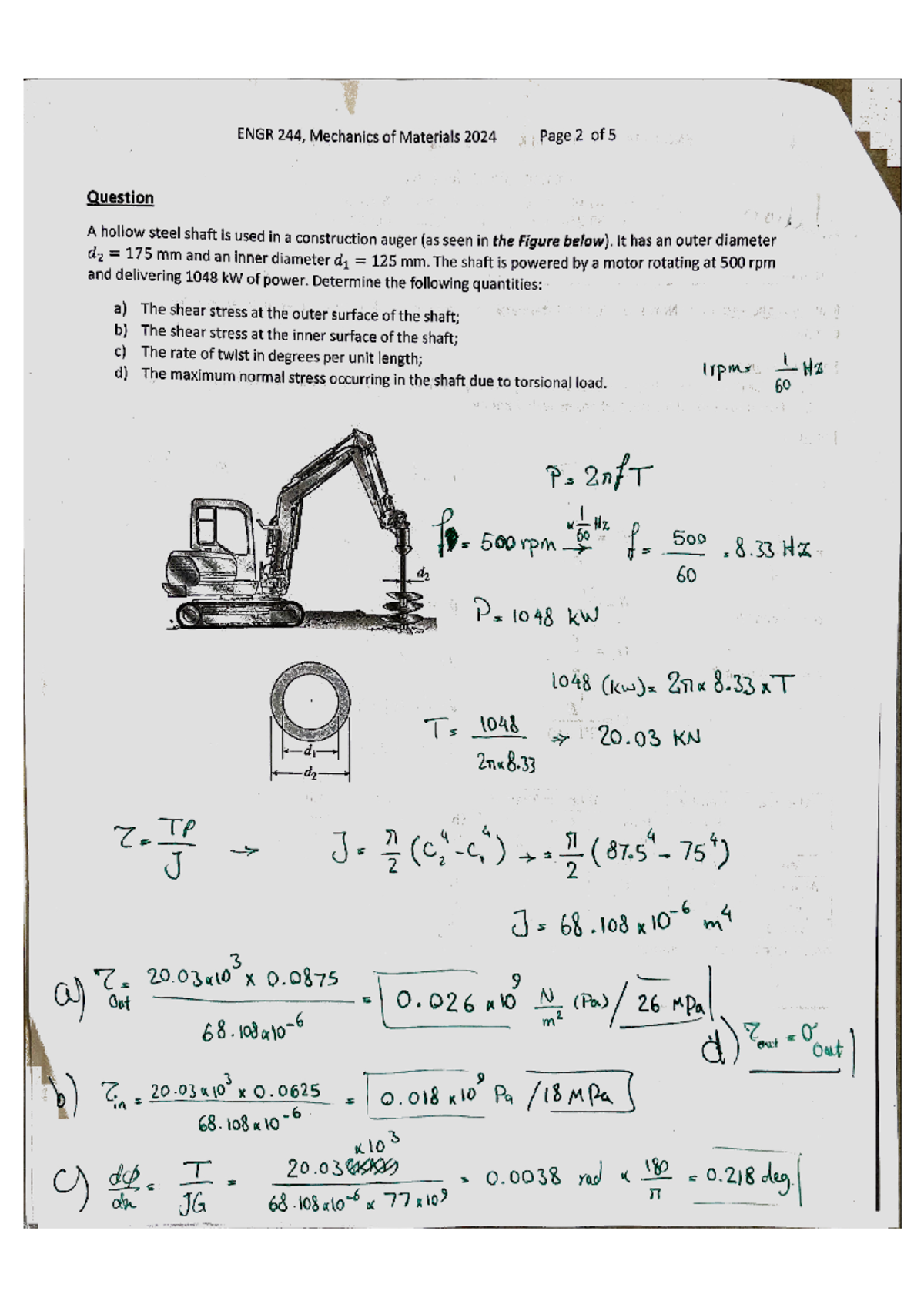 ENGR 244 Torsion Quiz - ENGR 244 - Studocu