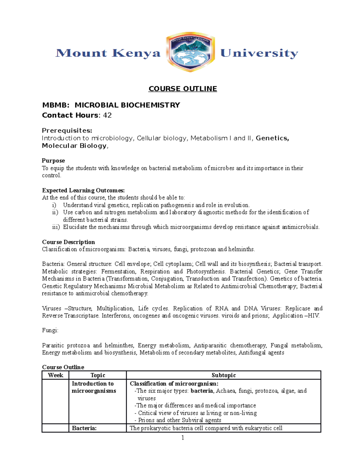 Microbial Biochemistry Course Outline, Current - COURSE OUTLINE MBMB ...