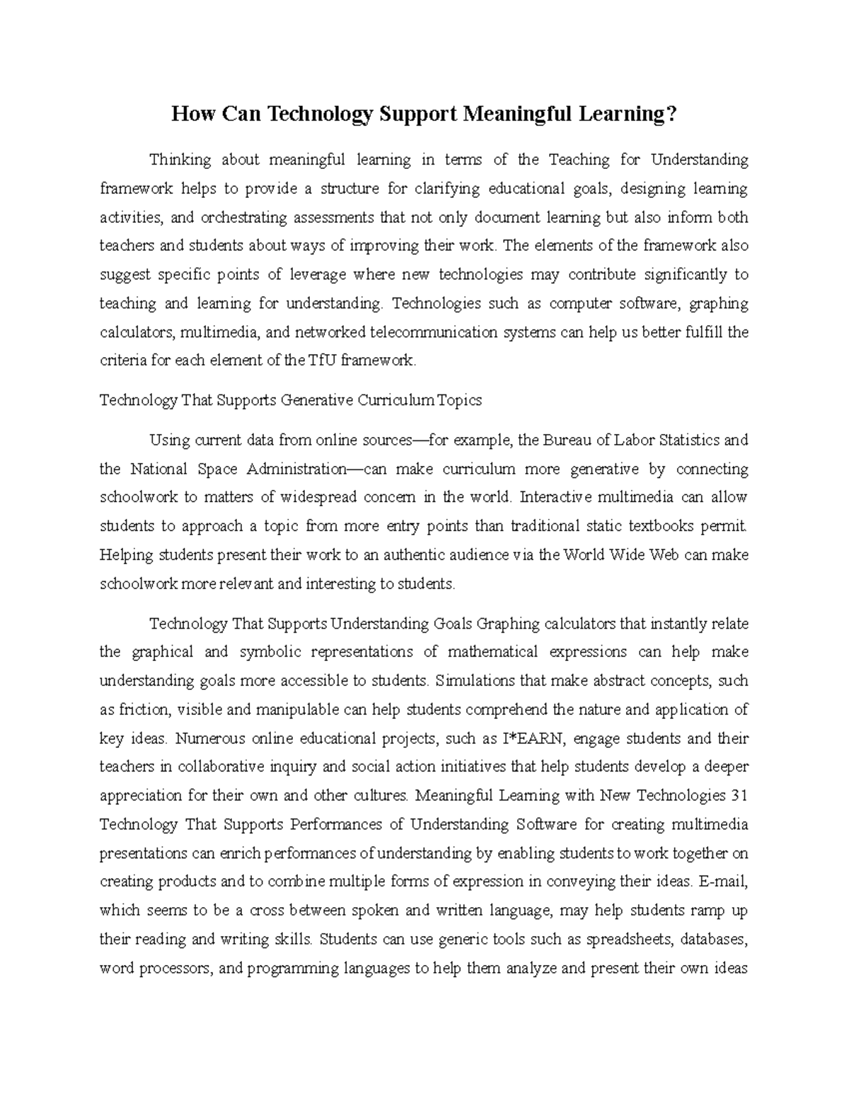 How Can Technology Support Meaningful Learning - The elements of the ...