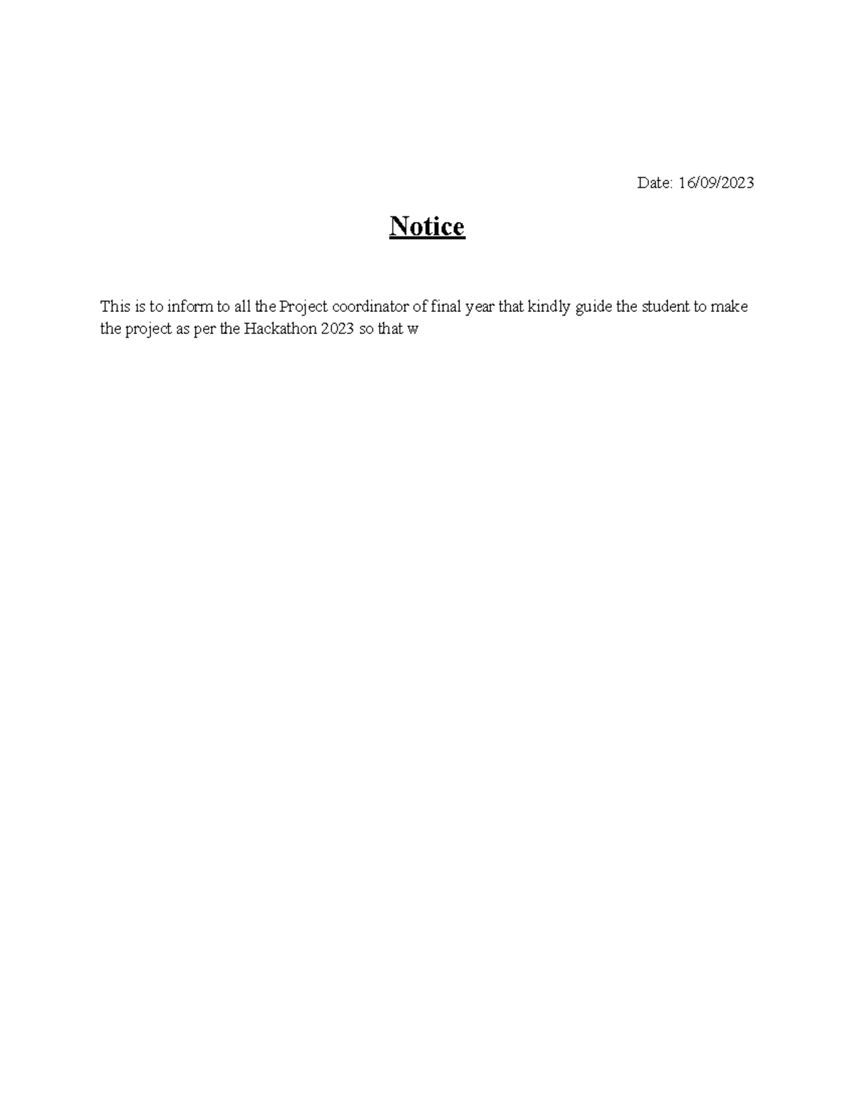 Project quality notice - B.tech - Date: 16/09/ Notice This is to inform ...