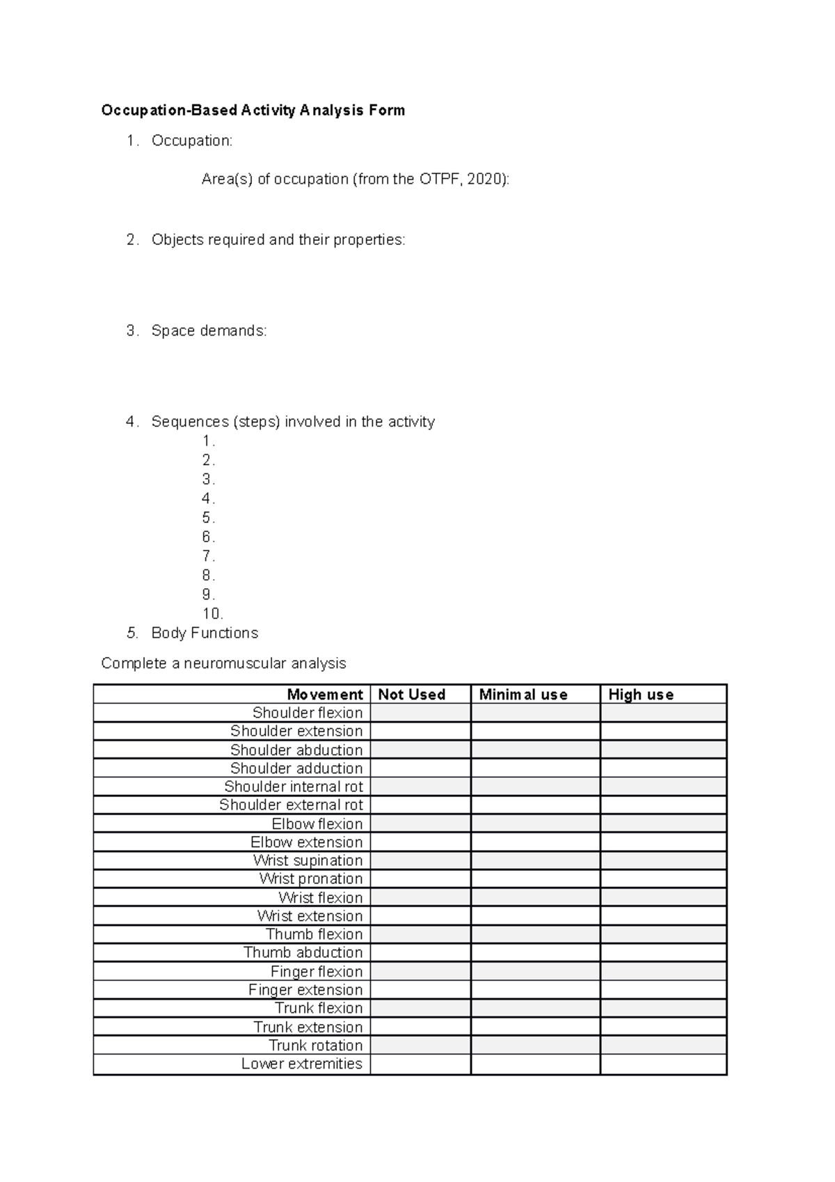 Occupation-based activity analysis form-1 - Occupation-Based Activity ...