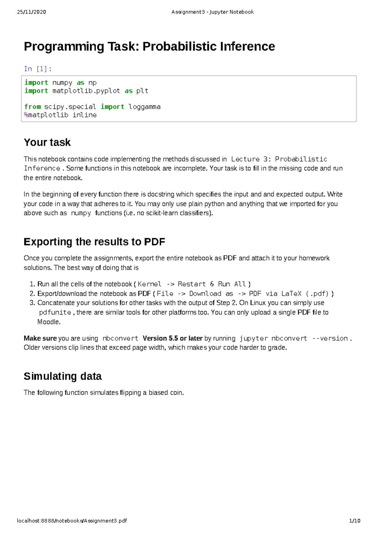Assignment 3 - Programming Task: Probabilistic Inference In [1]: Your task This notebook ...