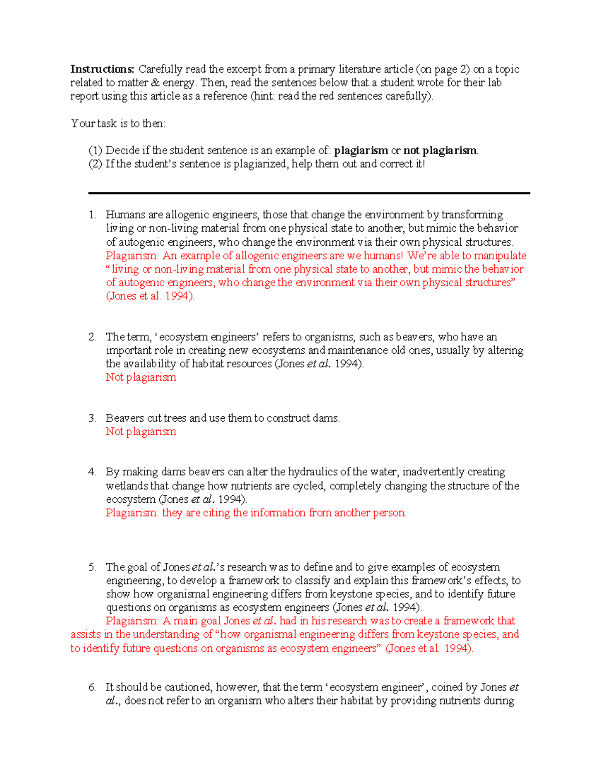 Plagiarism activity - notes - Instructions: Carefully read the excerpt ...