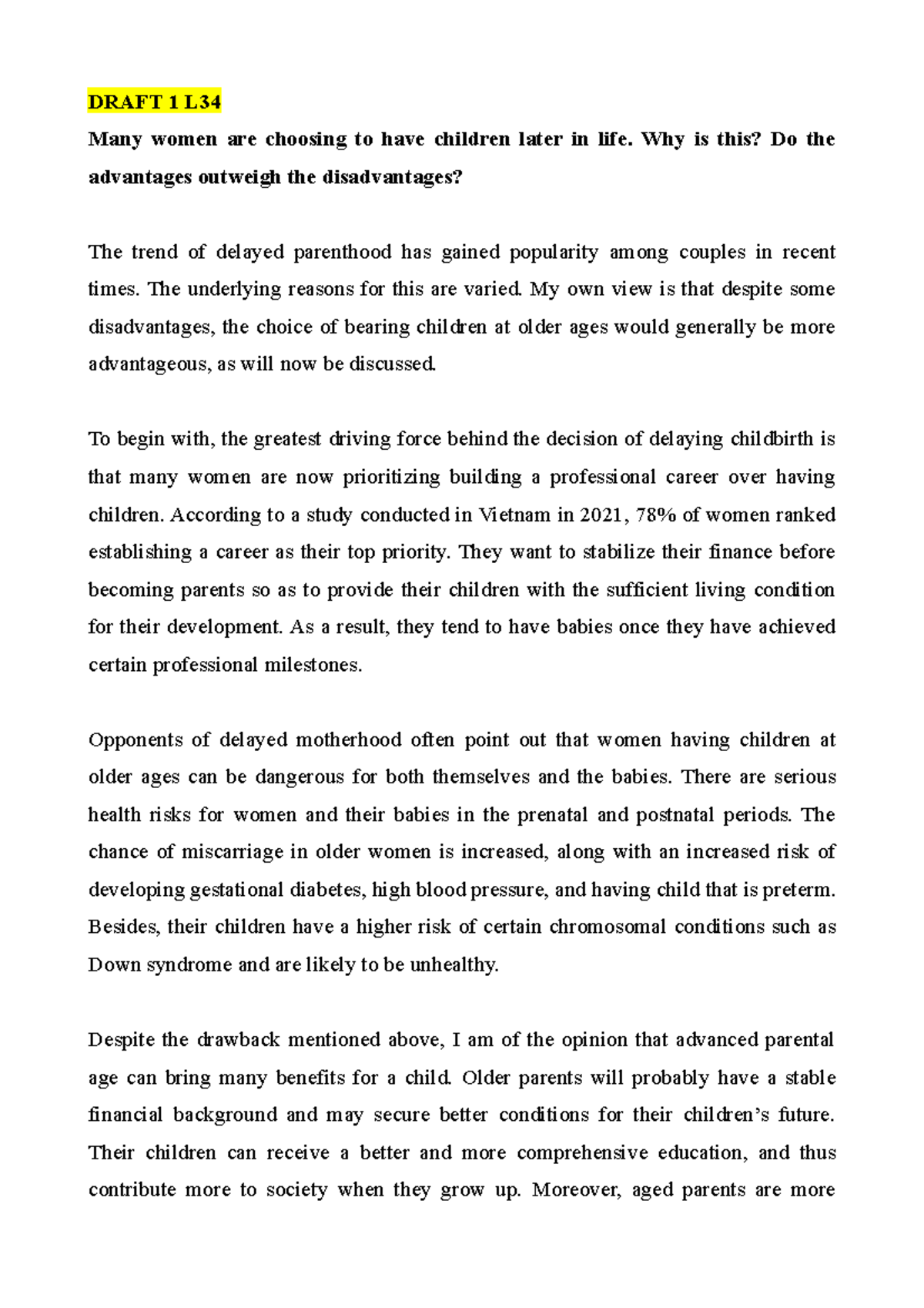 Draft 1 L34 + Draft 2 L32 - Writing task 2 - DRAFT 1 L Many women are ...