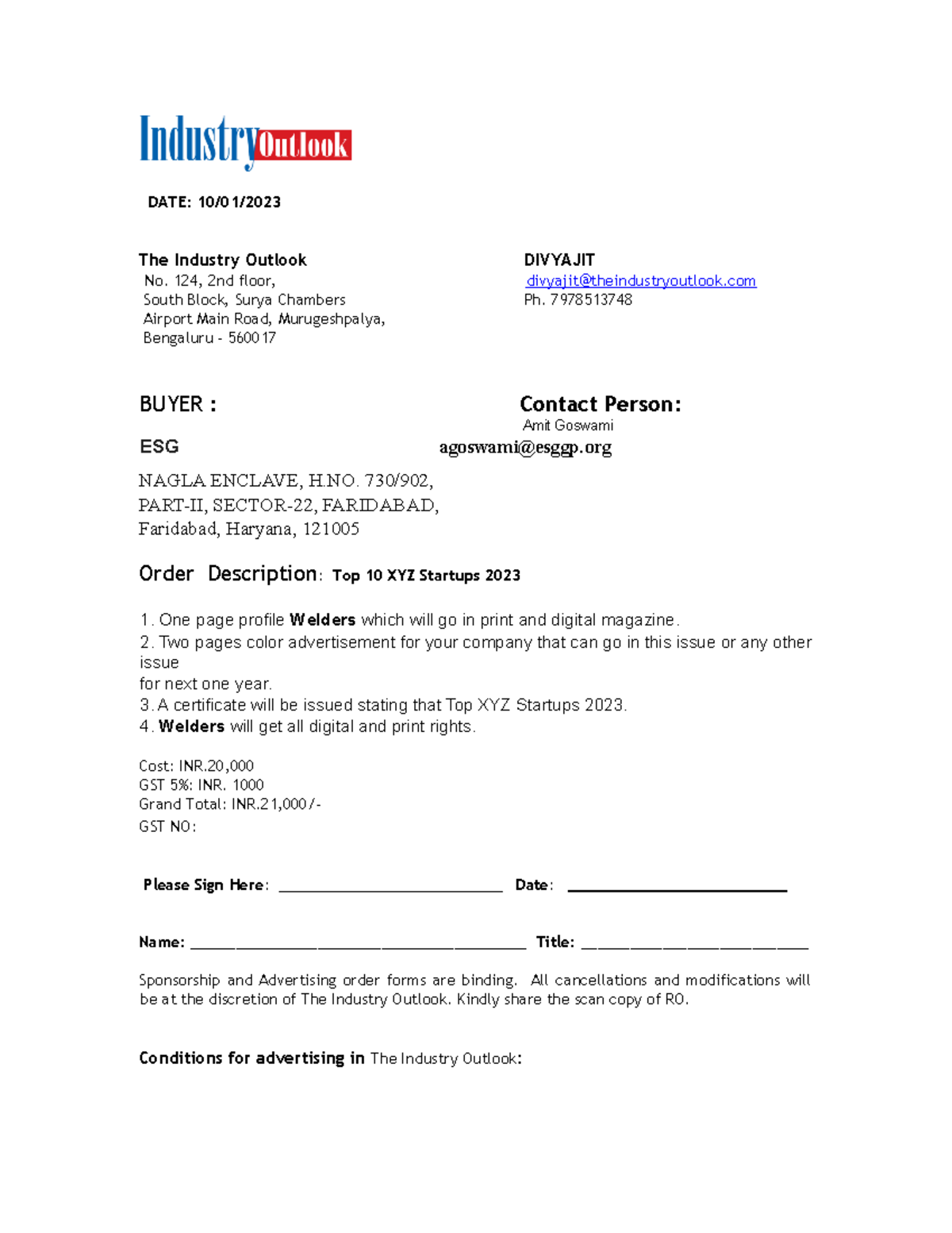 IO - gfbgfn - DATE: 10/01/ The Industry Outlook DIVYAJIT No. 124, 2nd ...