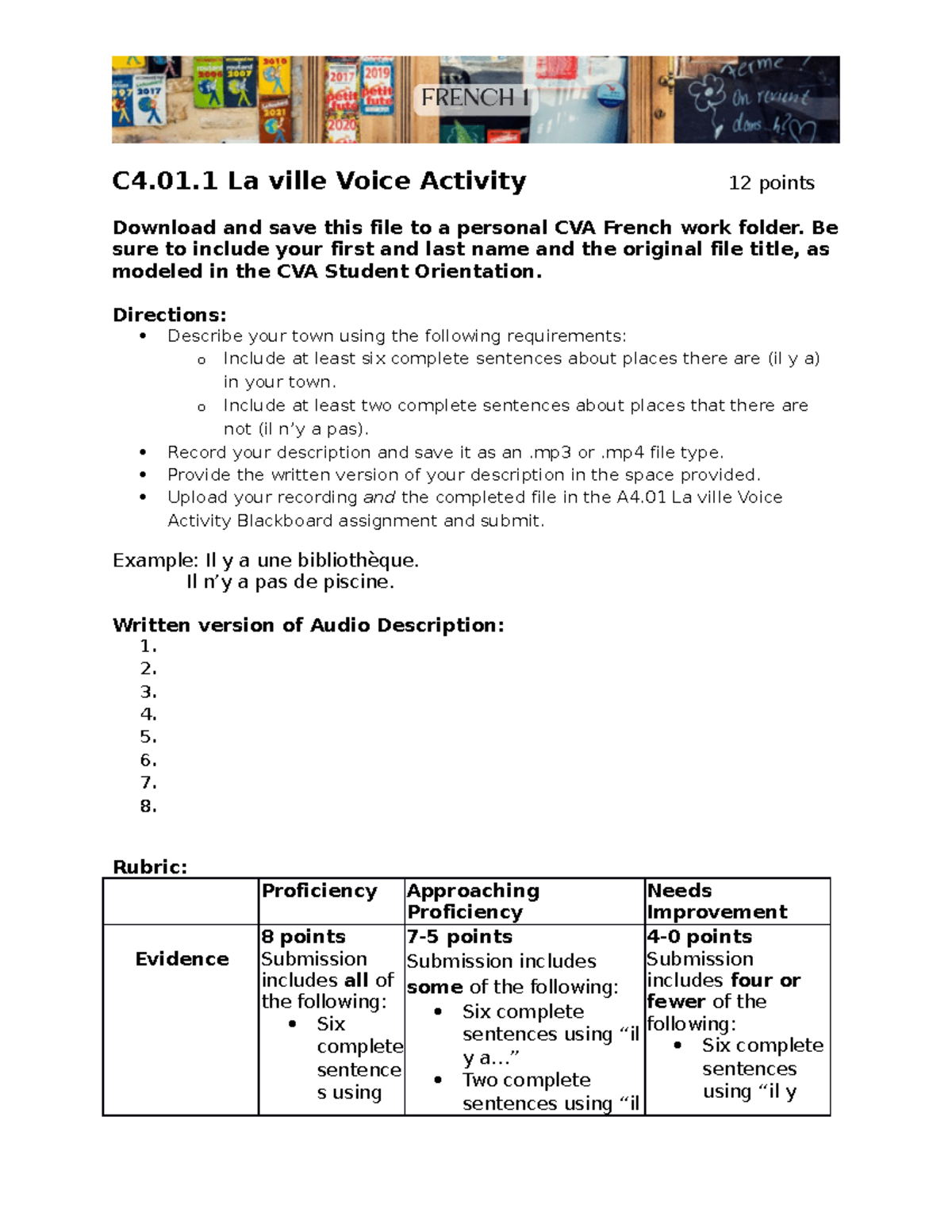 C4.01.1 La ville Voice Activity Instructions and Rubric - C4.01 La ...