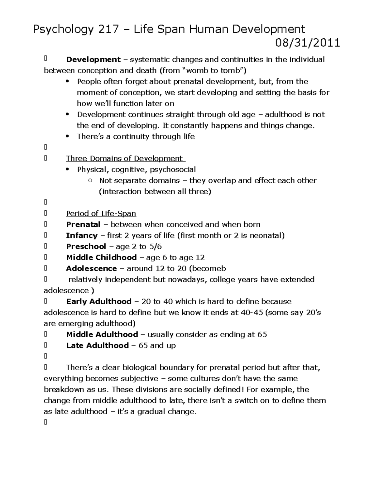 Life Span Human Development - Psychology 217 – Life Span Human ...