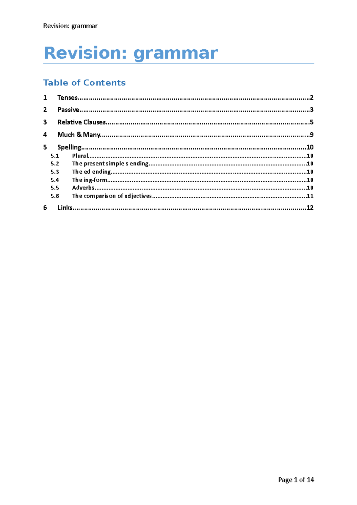 Revision grammar student - Revision: grammar Revision: grammar Table of ...