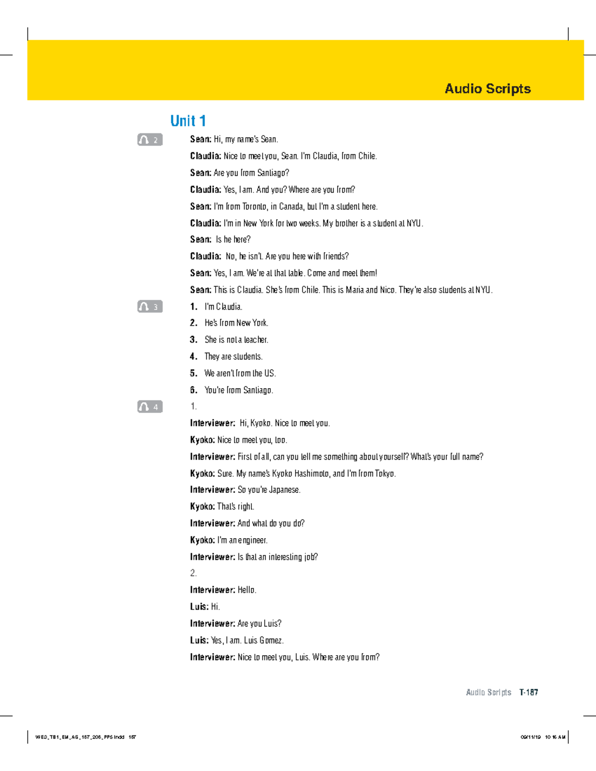 World english 3e level 1 students book audio scripts - Unit 1 Sean: Hi ...