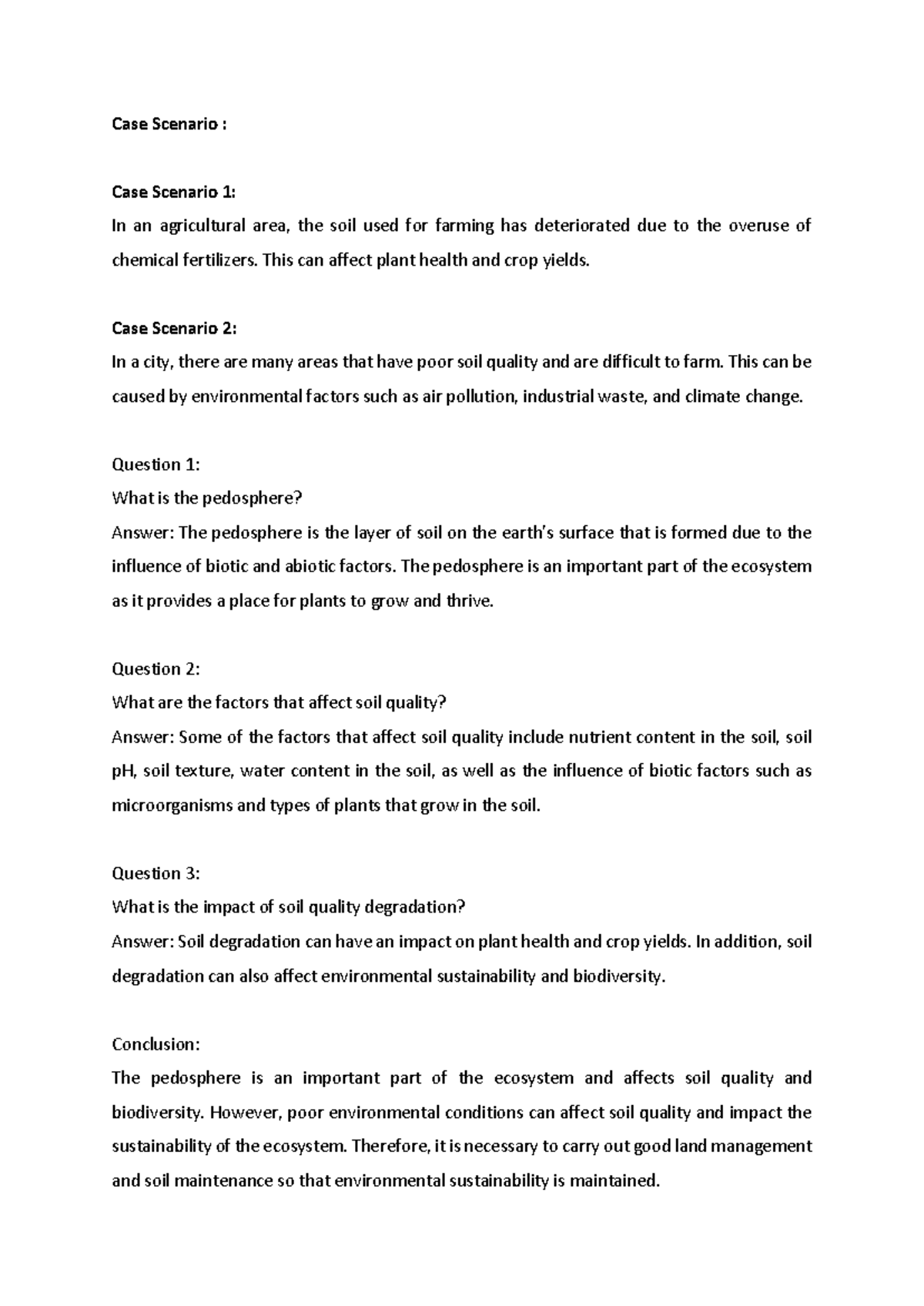 Case scenarios of the pedosphere component in geography - Case Scenario ...
