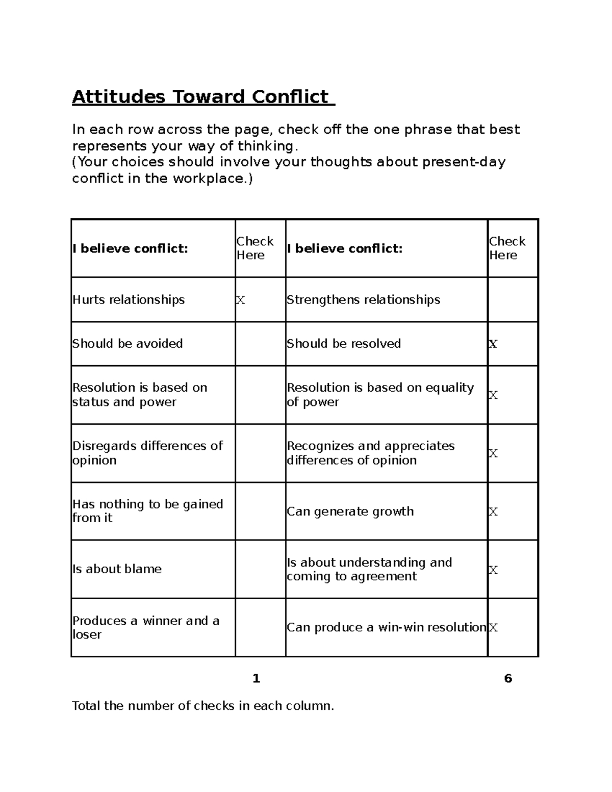 Conflict Management Assignment - Attitudes Toward Conflict In each row ...