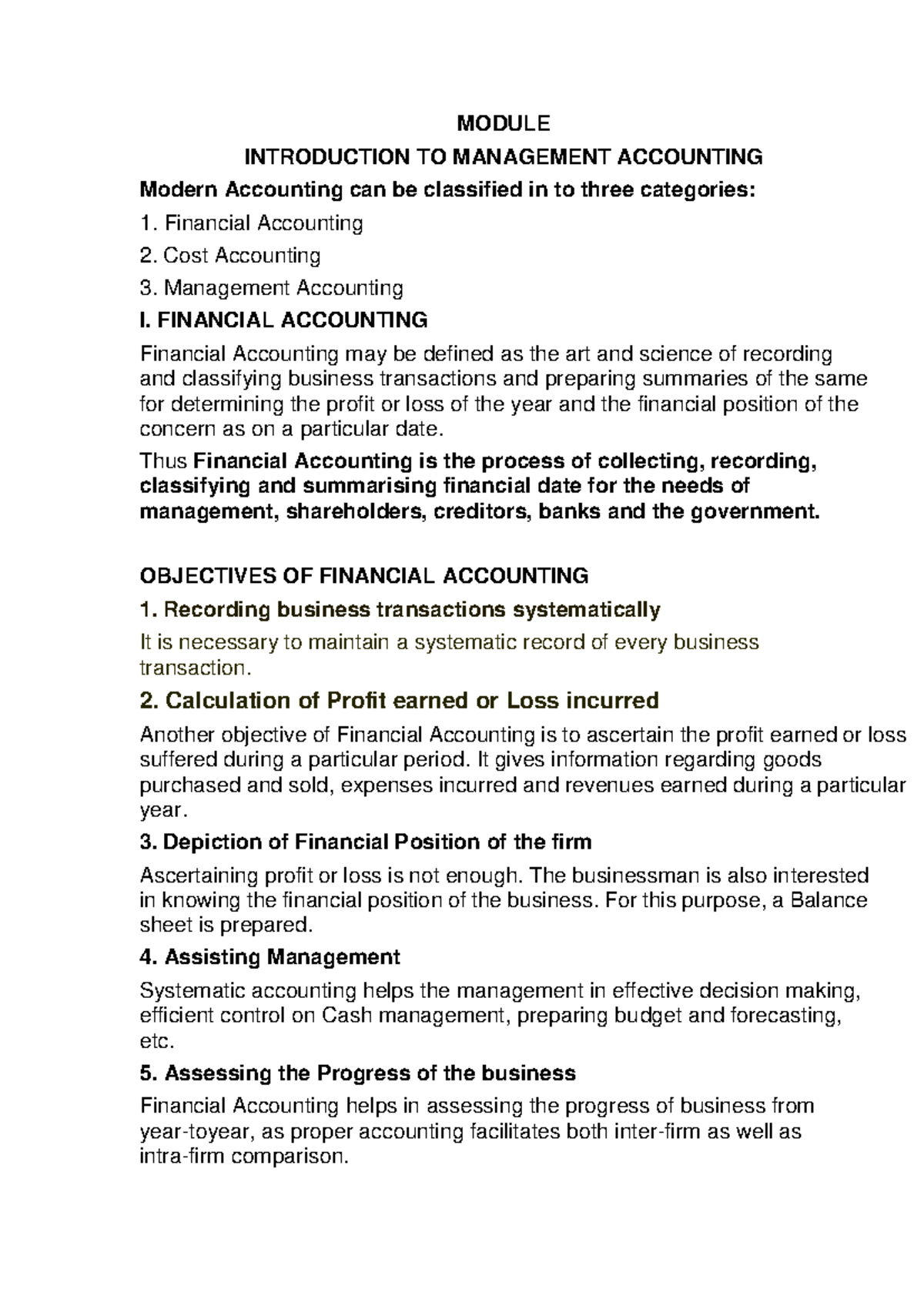 Manegement Module - Summary B.com Computer application - MODULE ...