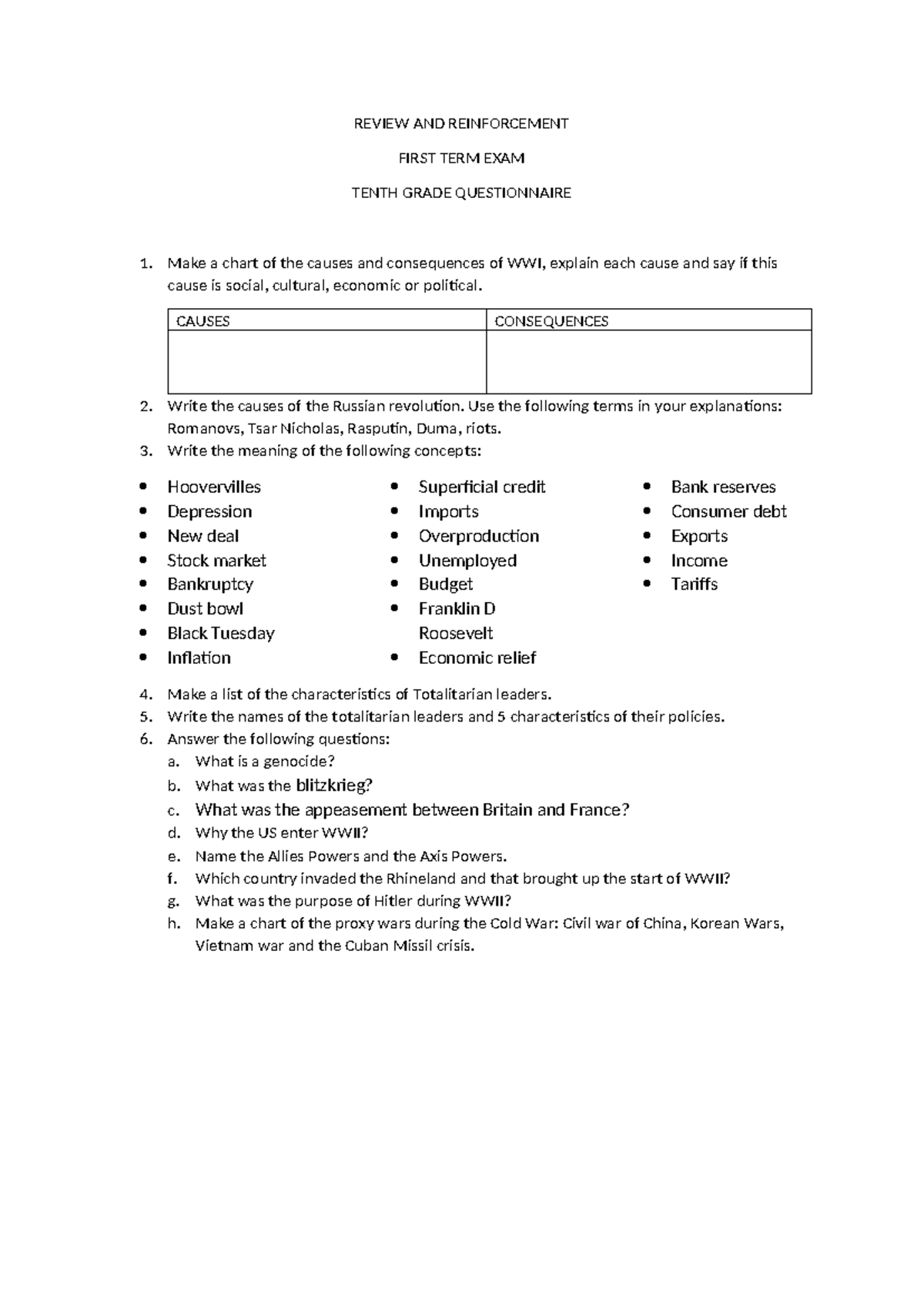 Review AND Reinforcement 1st Term Exam - REVIEW AND REINFORCEMENT FIRST ...