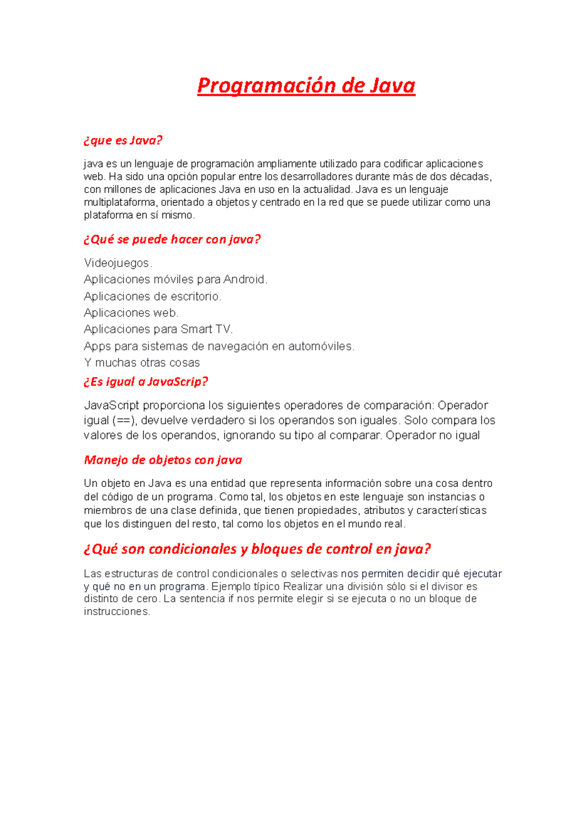 Programación de Java - Java - Programación de Java ¿que es Java? java es un lenguaje de ...