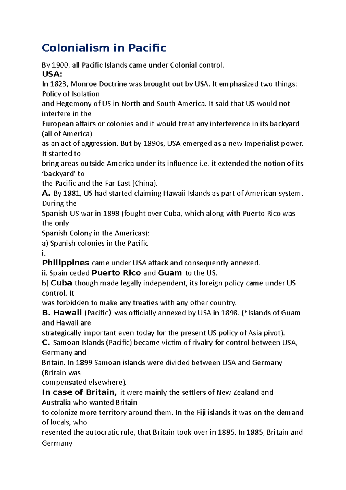 Colonalism in Pacific, China - Colonialism in Pacific By 1900, all ...