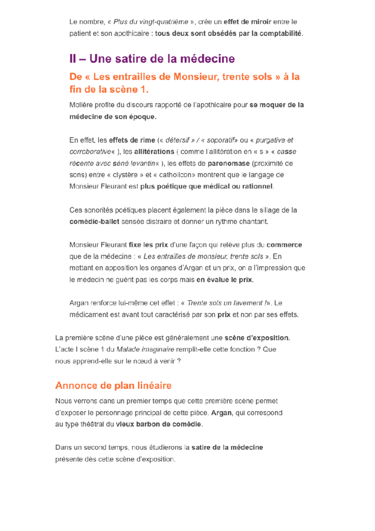 Acte 1 scene 1 lecture linraire molière - Français - Studocu