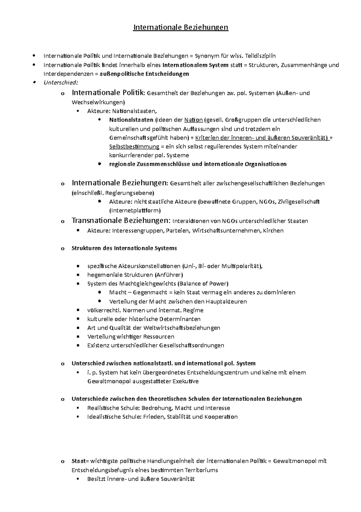 Internationale Beziehungen - Teildisziplin Internationale Politik ...