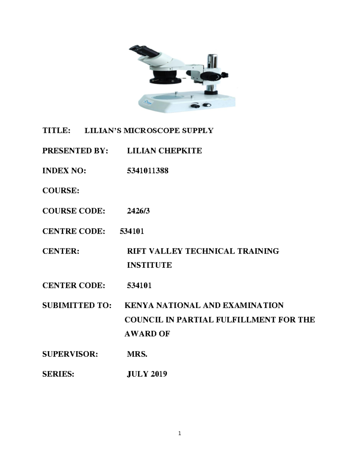 Lilian'S Microscope BS PLAN - 1 TITLE: LILIAN’S MICROSCOPE SUPPLY ...