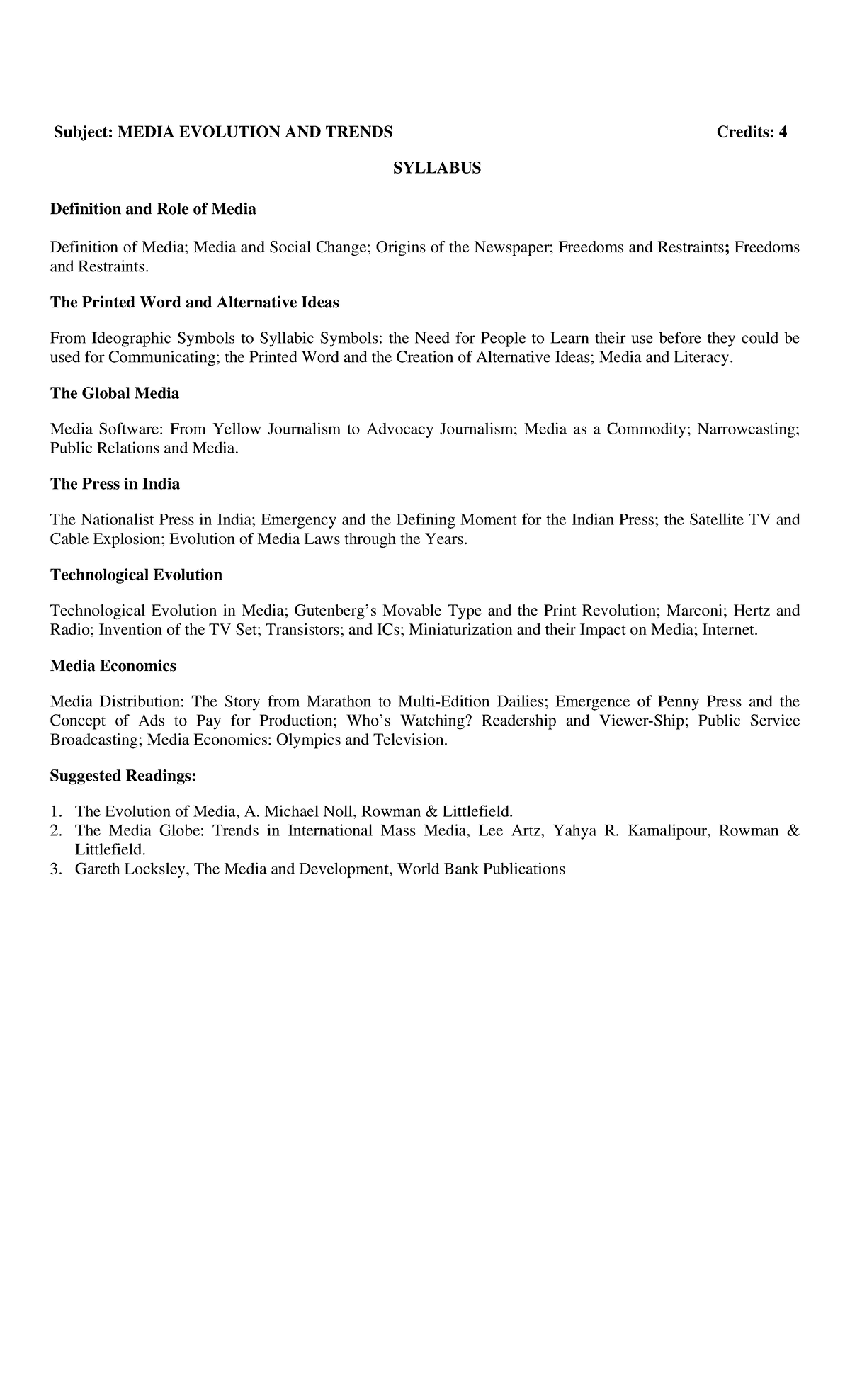 Evolution of media - Subject: MEDIA EVOLUTION AND TRENDS Credits: 4 ...