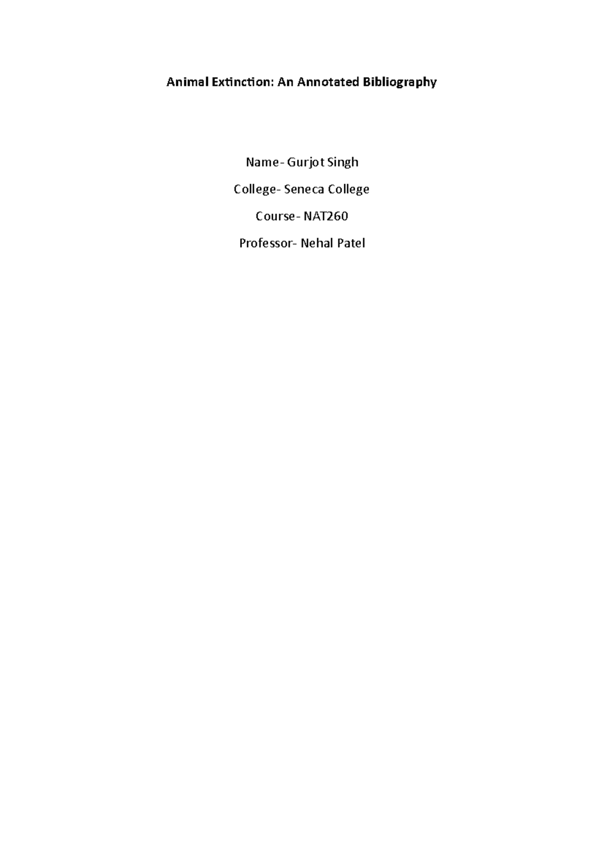 AN Annotated Bibliography - Animal Extinction: An Annotated ...