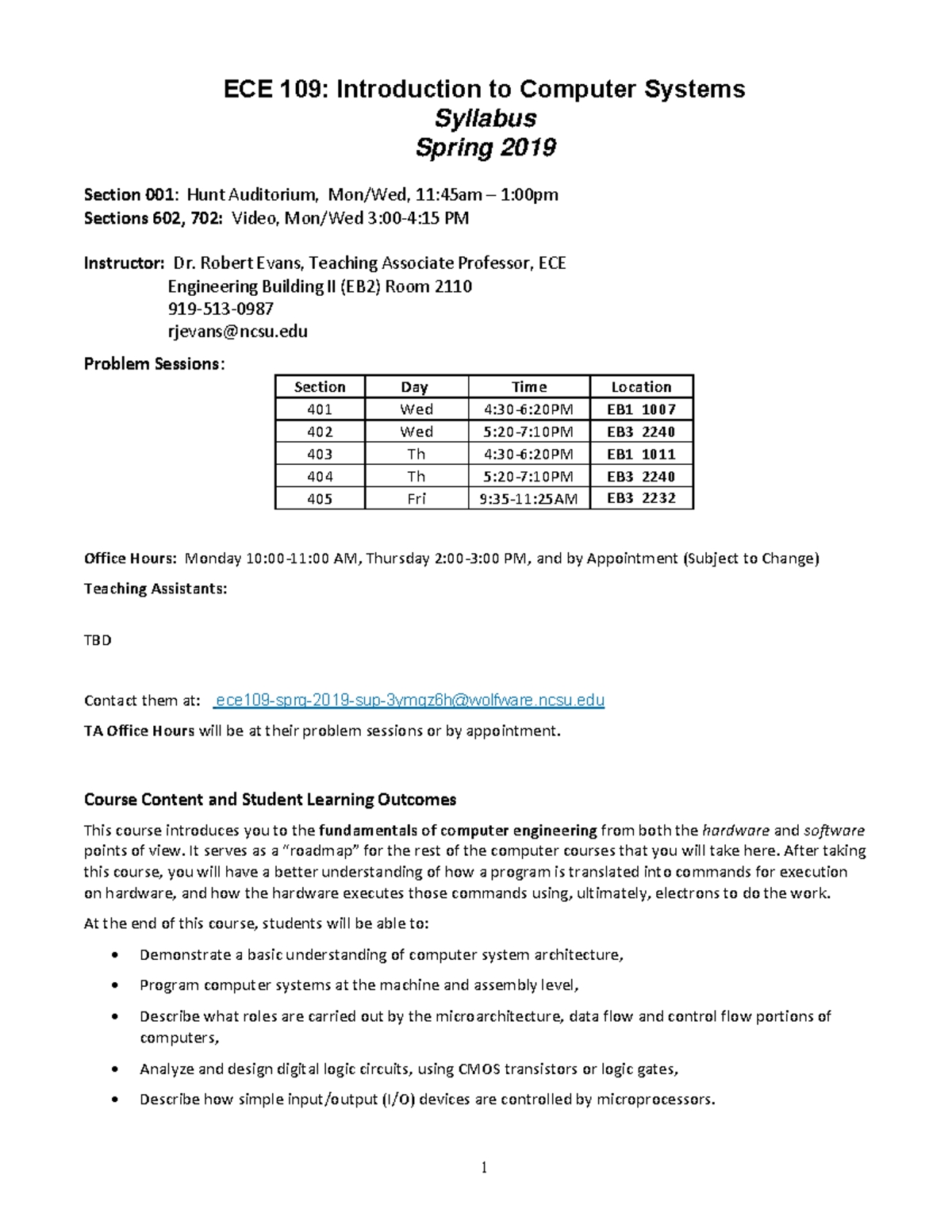 Ece109 - ECE 109: Introduction to Computer Systems Syllabus Spring 2019 ...