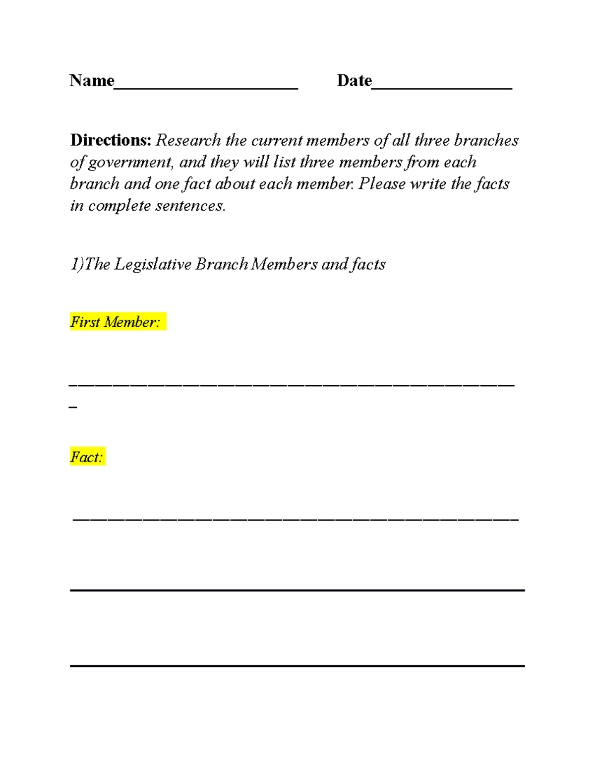 Civics Homework 5th grade - Name_____________________ Date ...