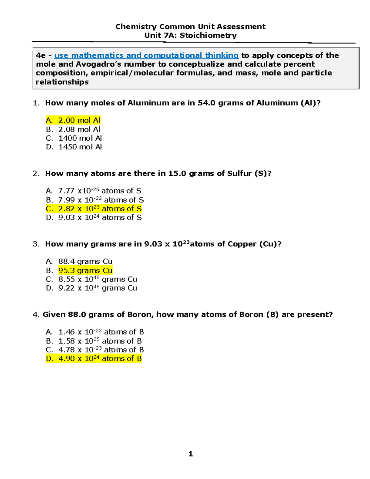 Key Chemistry Unit 7-12 combined - Unit 7A: Stoichiometry How many ...